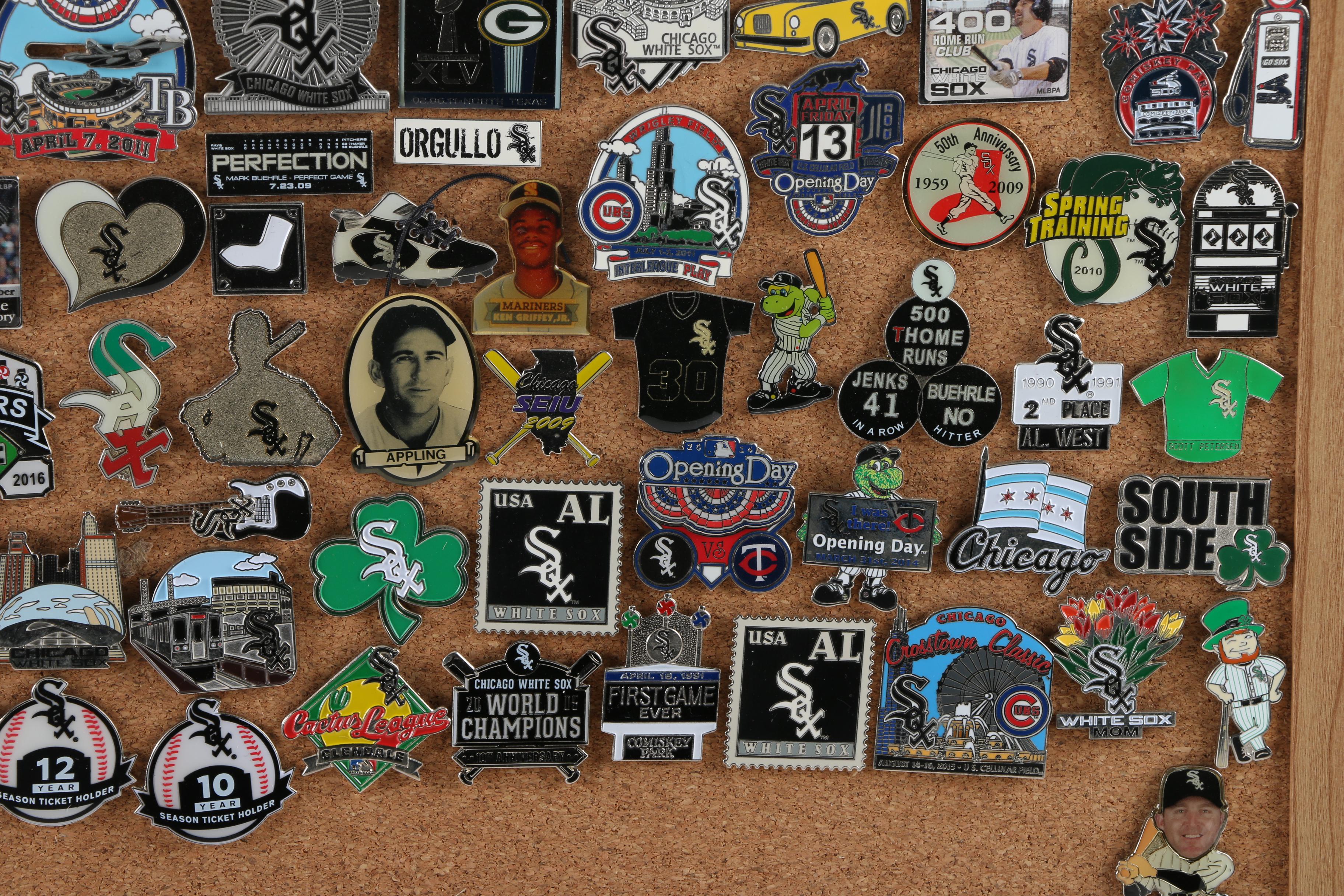 Baseball Pins Featuring White Sox and Cork Board | EBTH