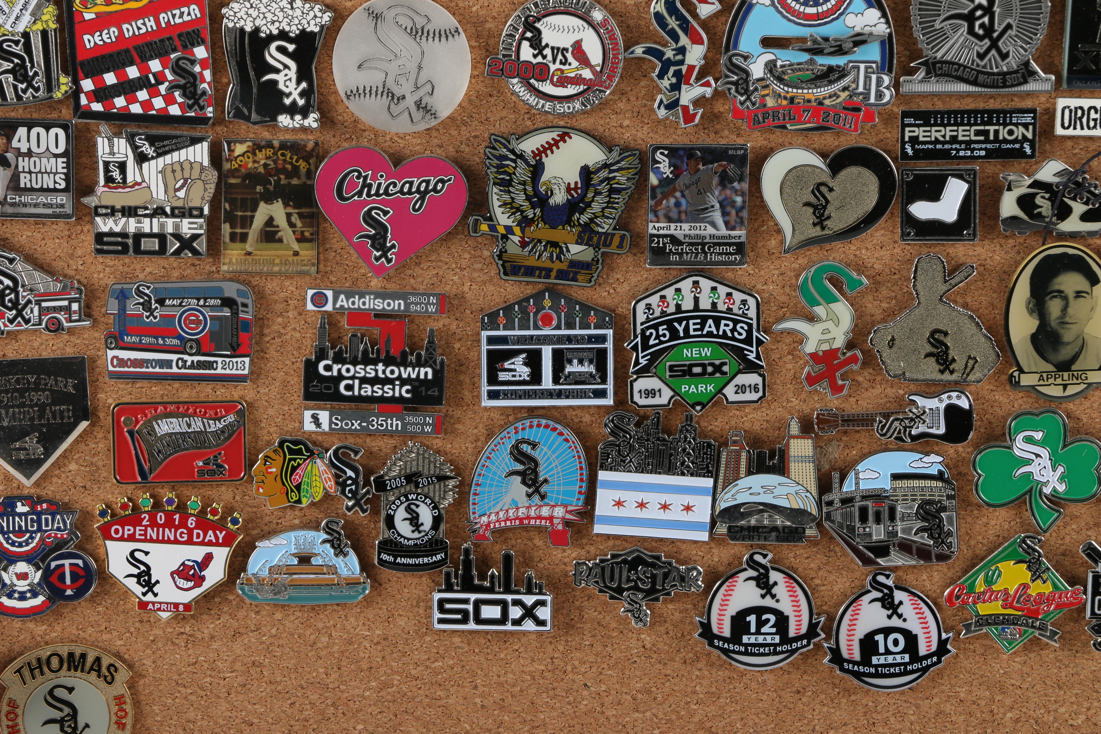 Baseball Pins Featuring White Sox and Cork Board | EBTH
