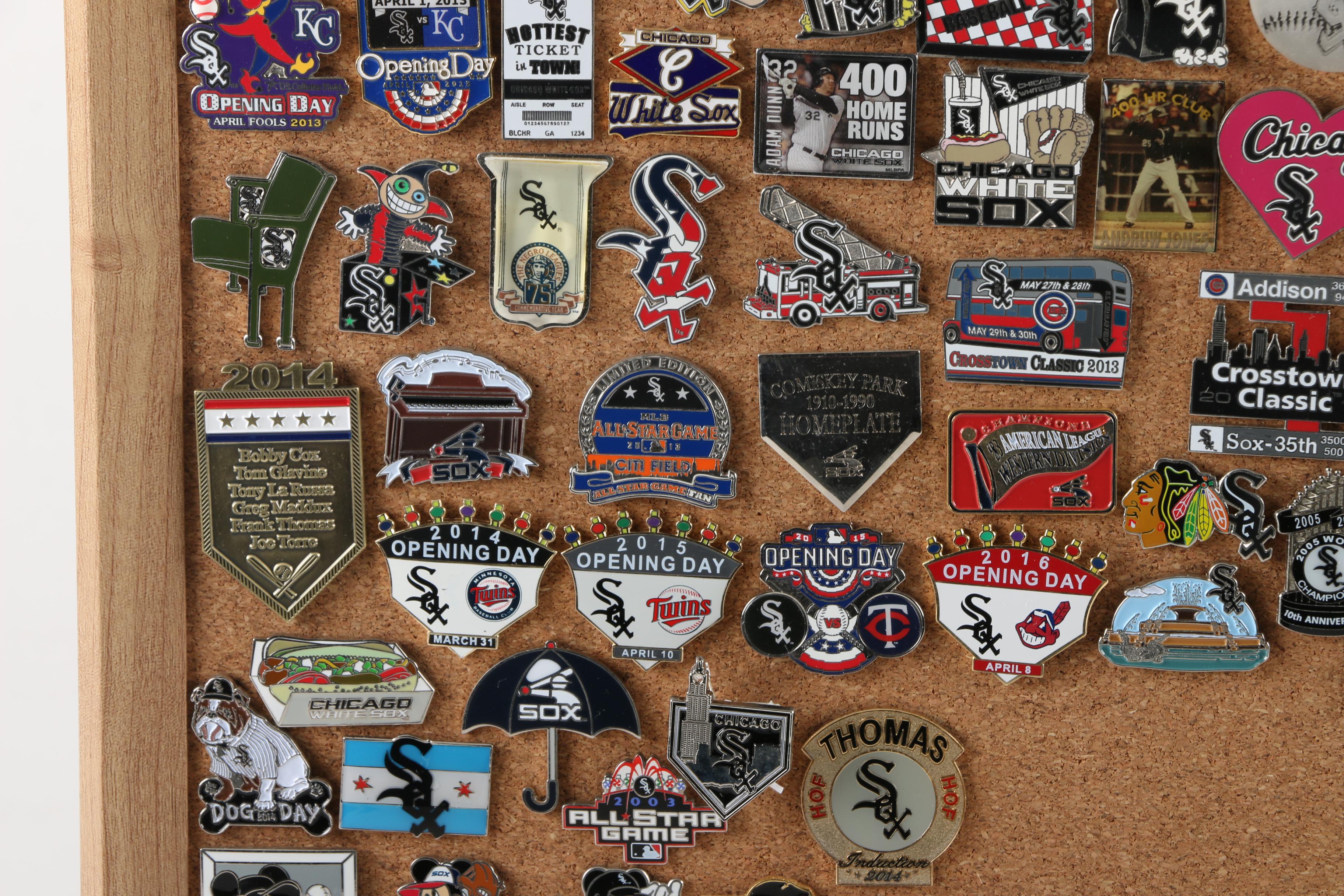 Baseball Pins Featuring White Sox and Cork Board | EBTH