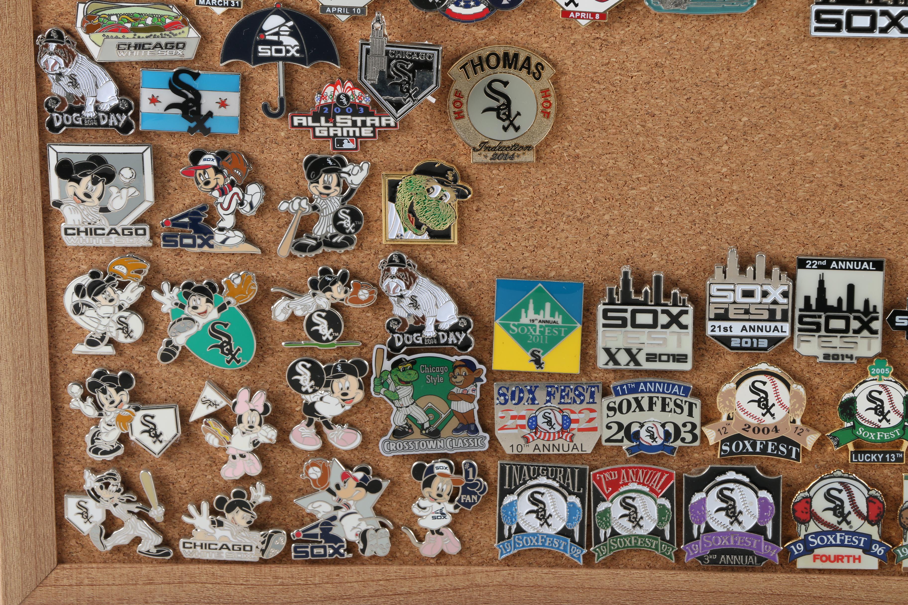 Baseball Pins Featuring White Sox and Cork Board | EBTH