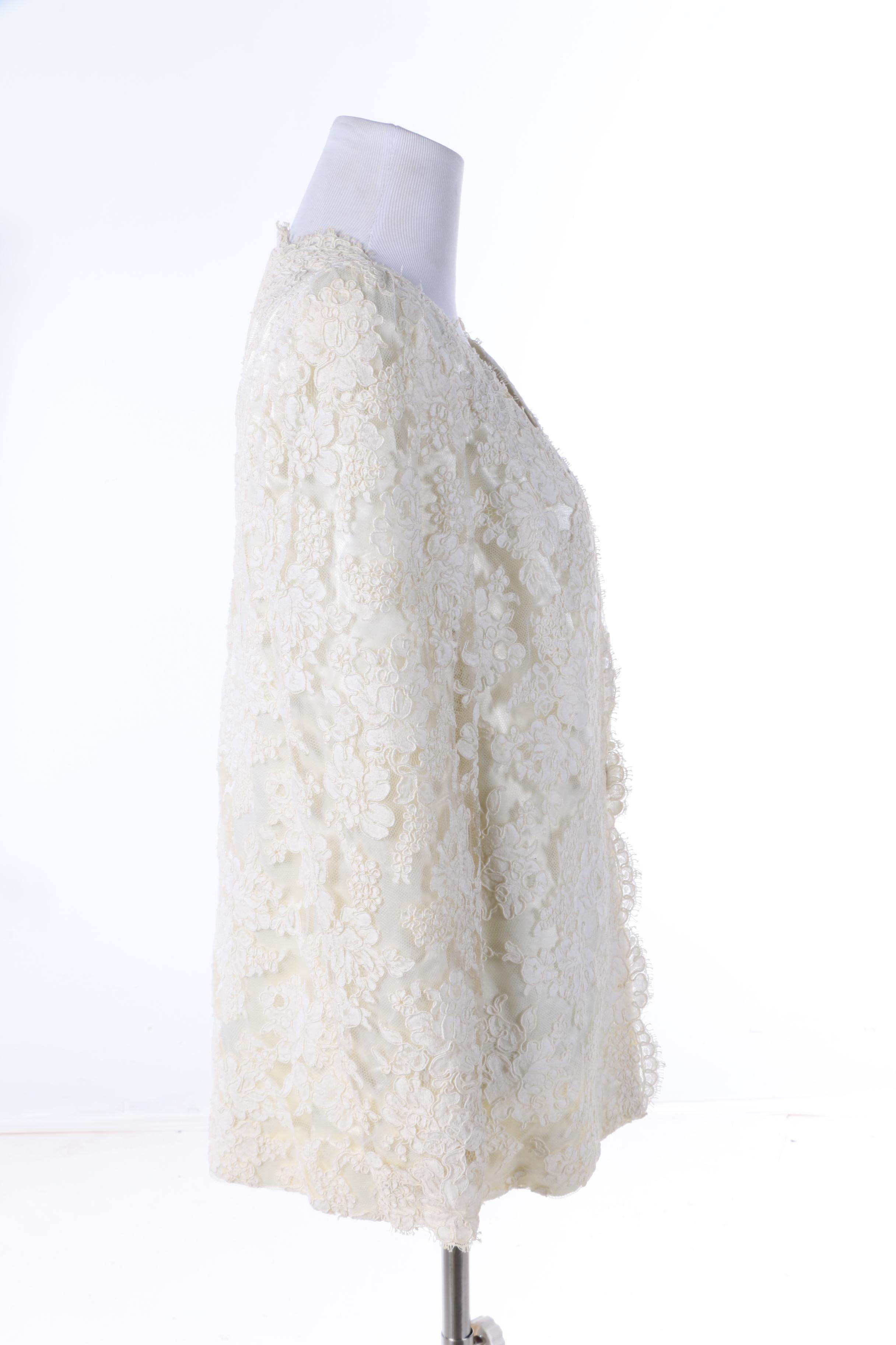 Vintage Cream Lace Jacket with Rhinestone Burst Button | EBTH