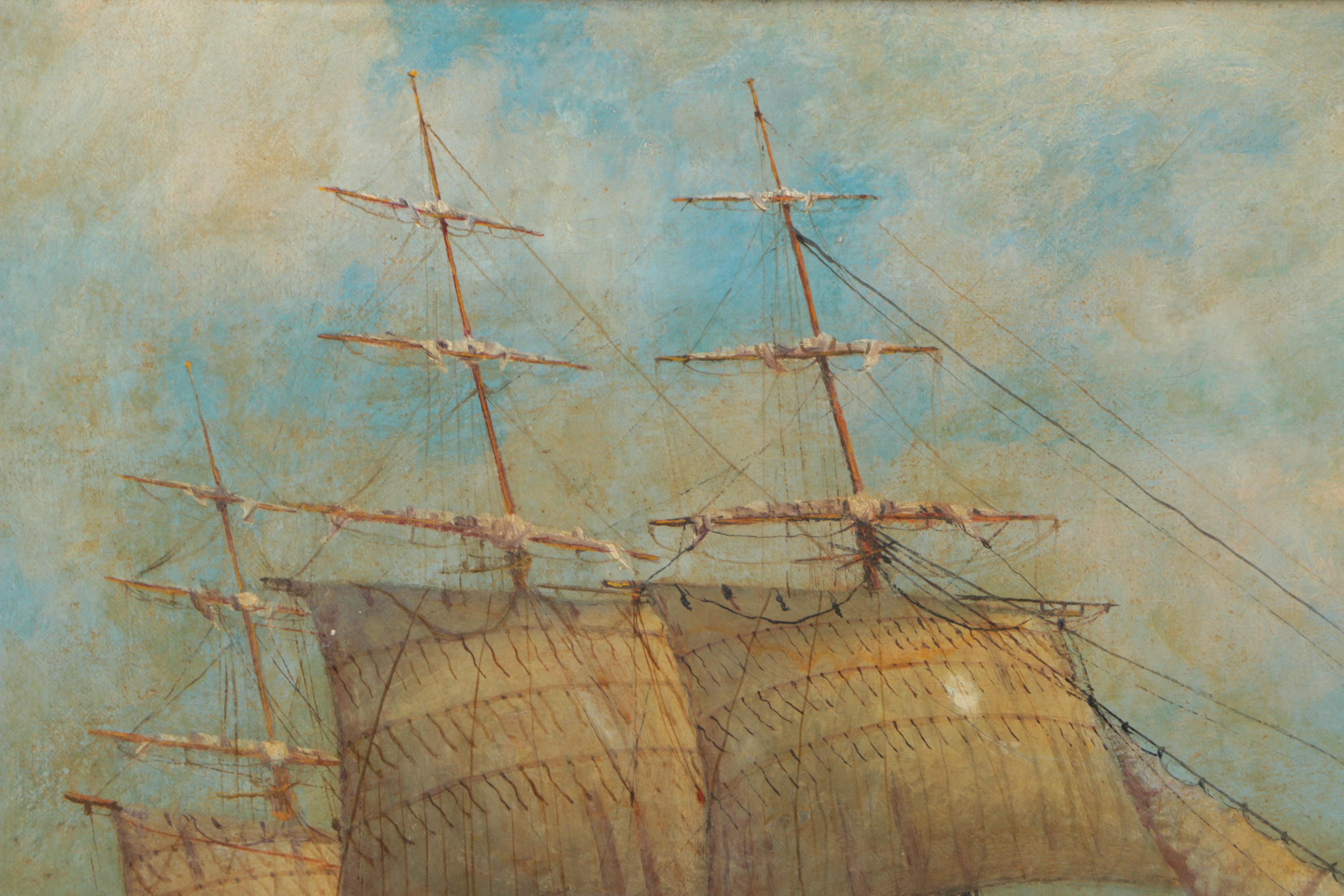 Oil Painting on Canvas of a Square Rigged Brig at Sea | EBTH