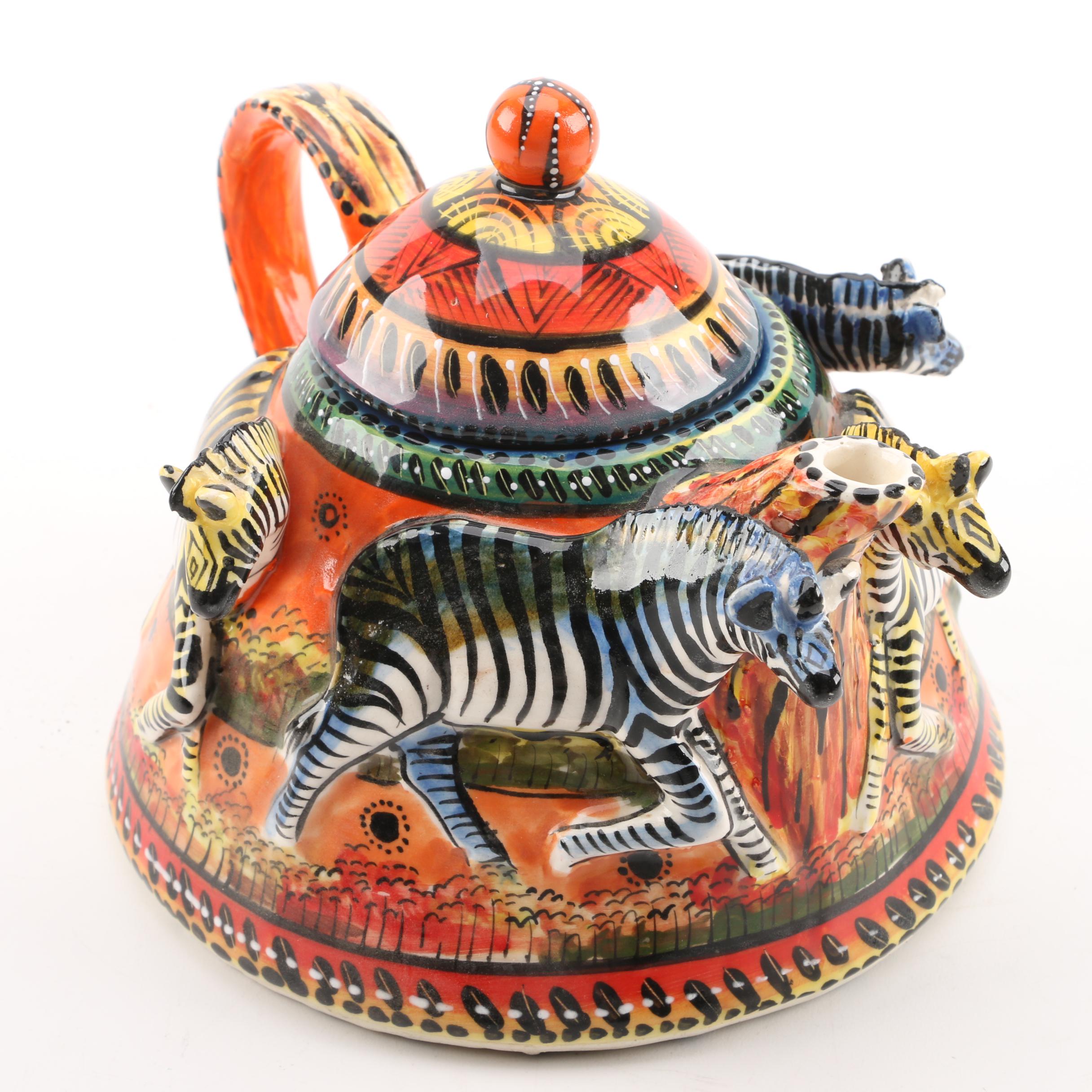 South African Zebra Themed Teapot | EBTH