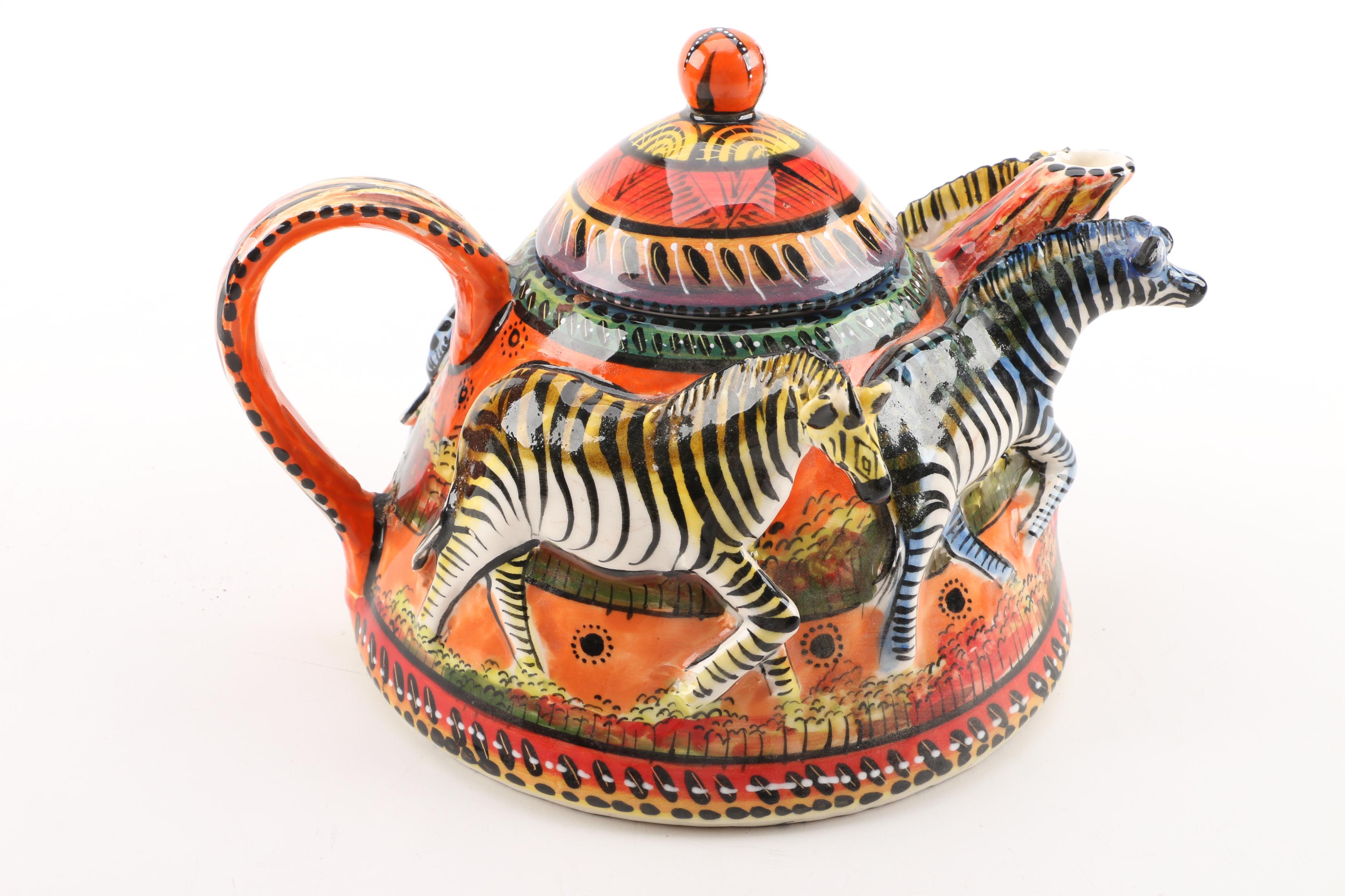 South African Zebra Themed Teapot | EBTH