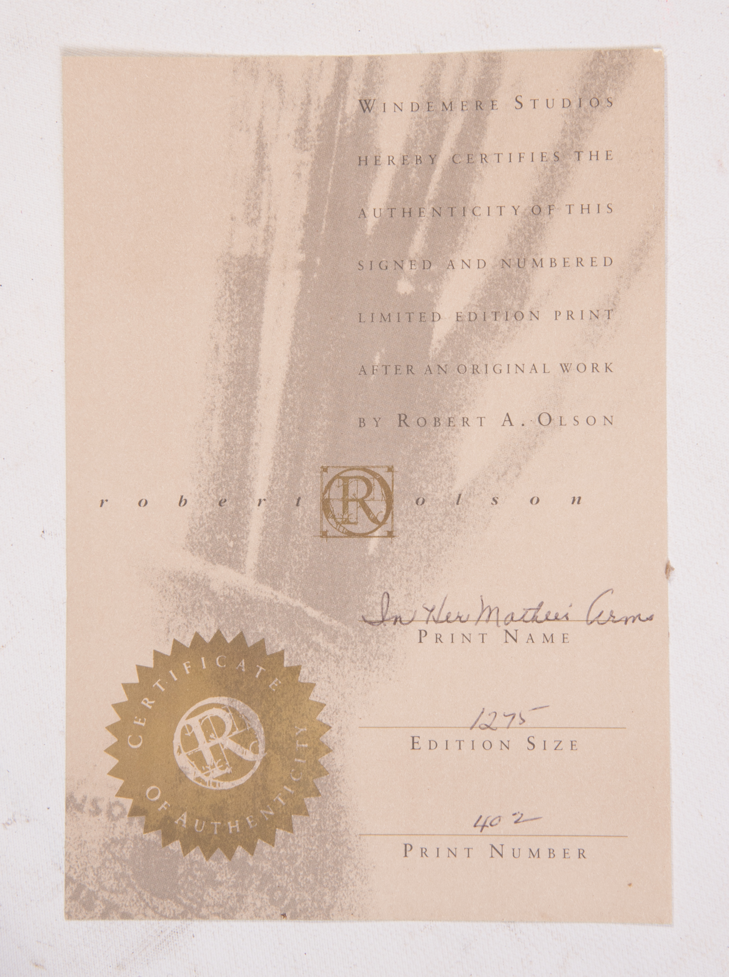 Robert A. Olson Signed Limited Edition Offset Lithograph "In Her Mother ...