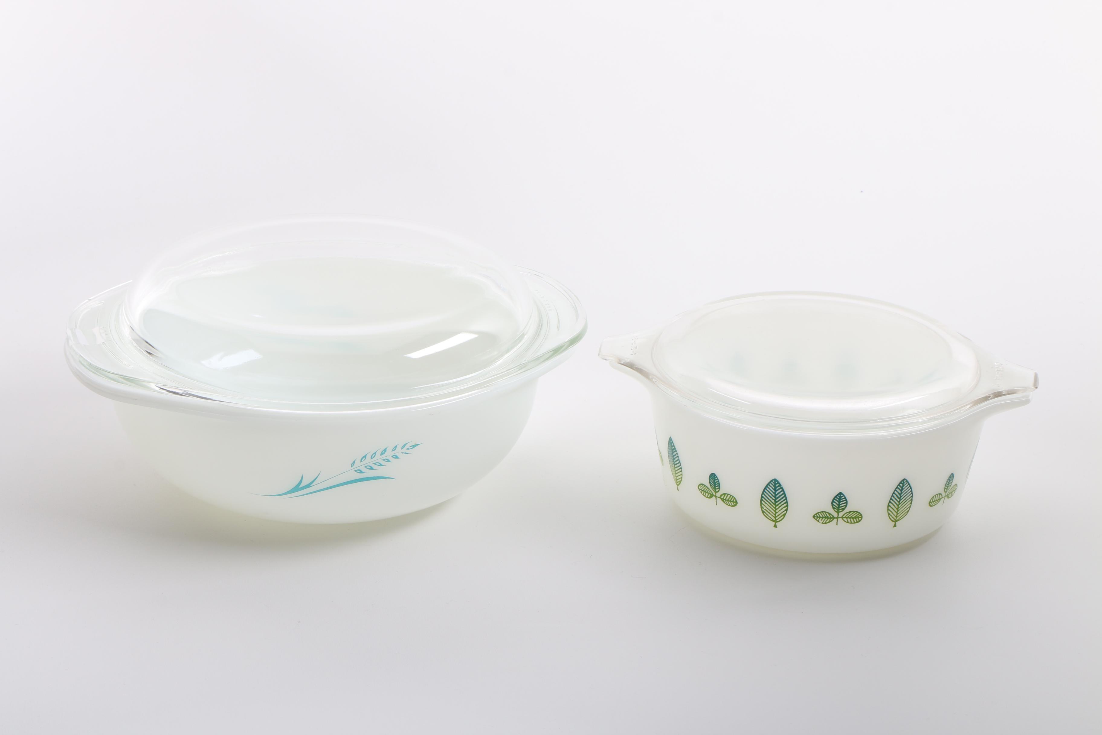 Pyrex "Blue Tulip" and "Blue Wheat" Casserole Dishes, Circa 1960 | EBTH