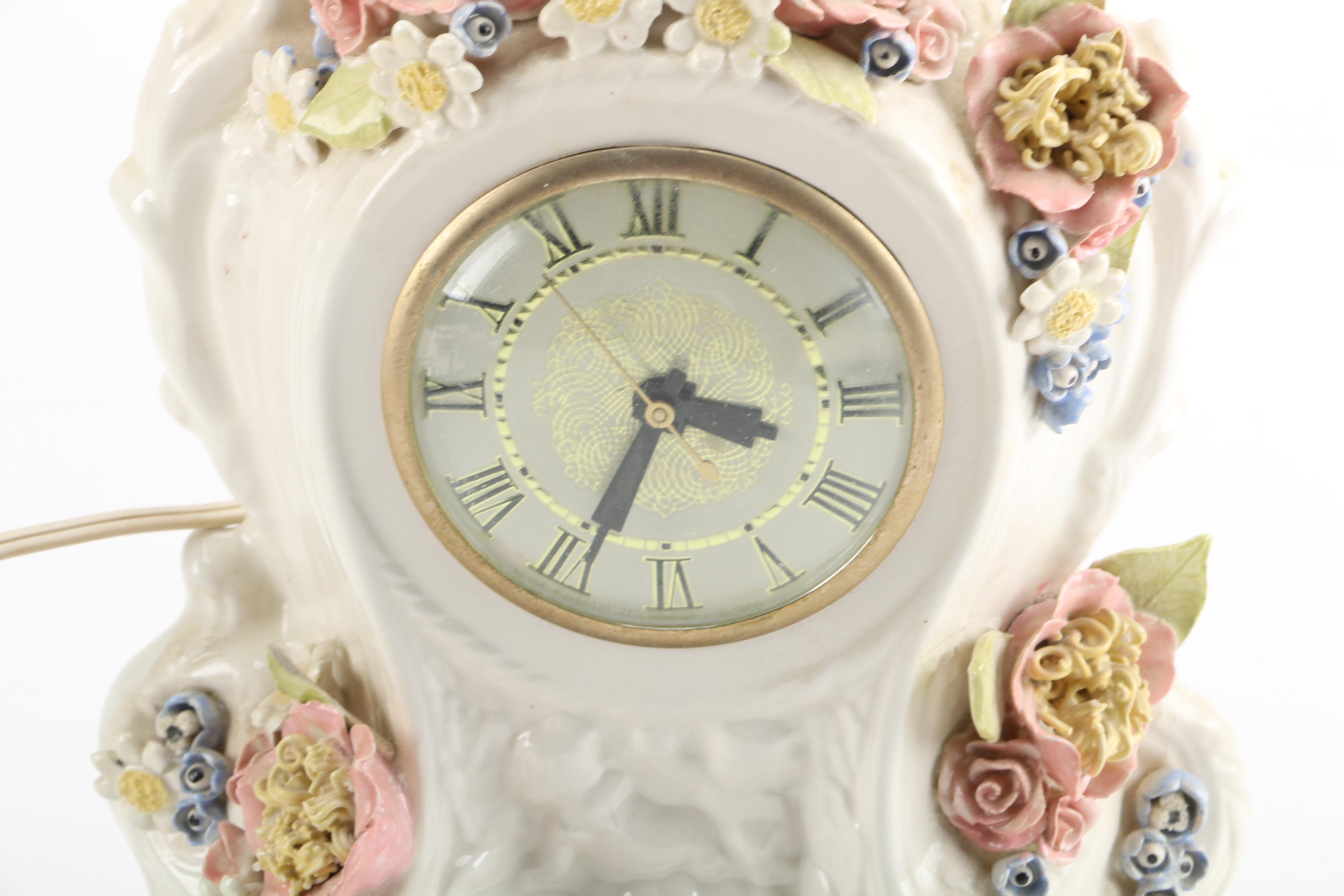 Vintage Lanshire French Ceramic Clock with Flowers | EBTH
