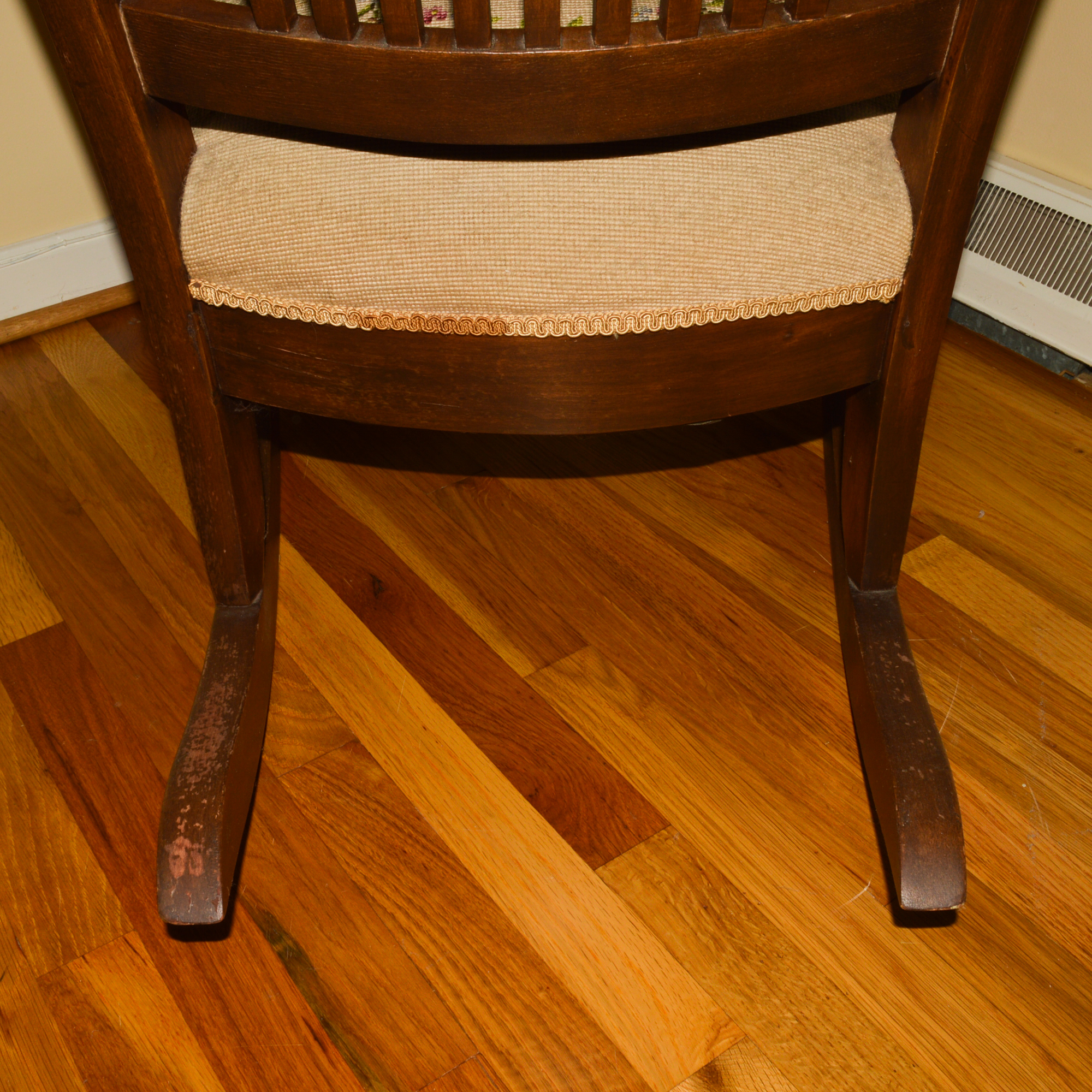 Antique Mission Style Rocking Chair With Needlepoint Upholstery | EBTH