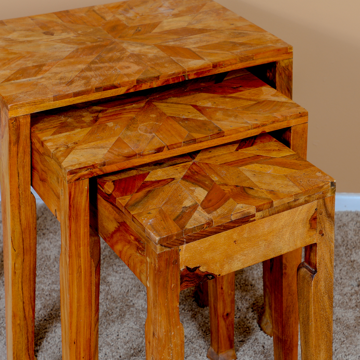 Parquetry Top Exotic Wood Nesting Tables | EBTH