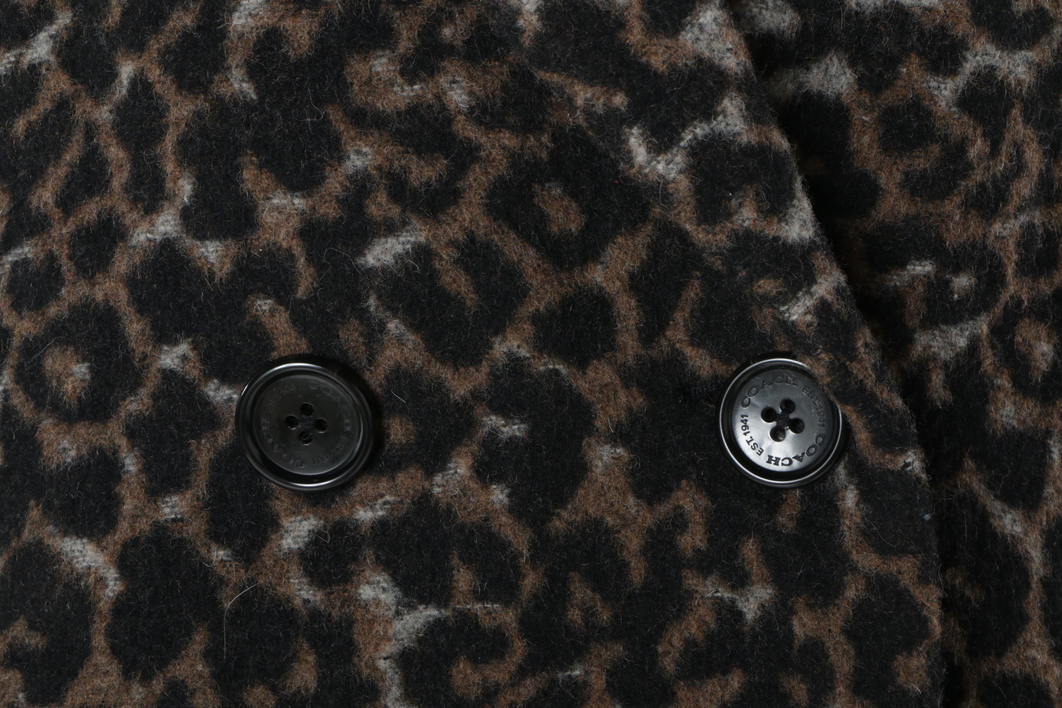 Coach Leopard Print Wool Blend Double-Breasted Cocoon Coat | EBTH