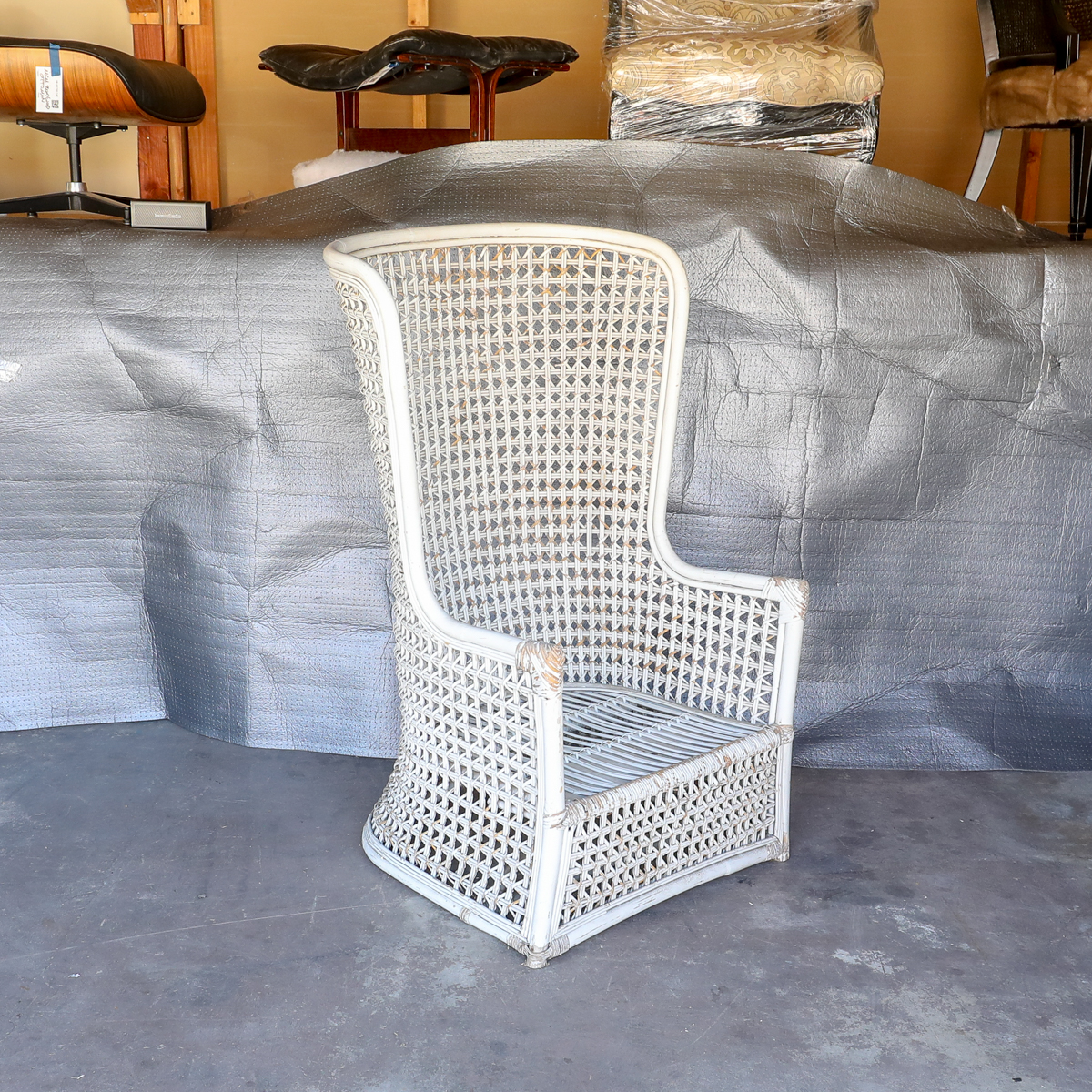 Vintage White High Back Wicker Chair | EBTH