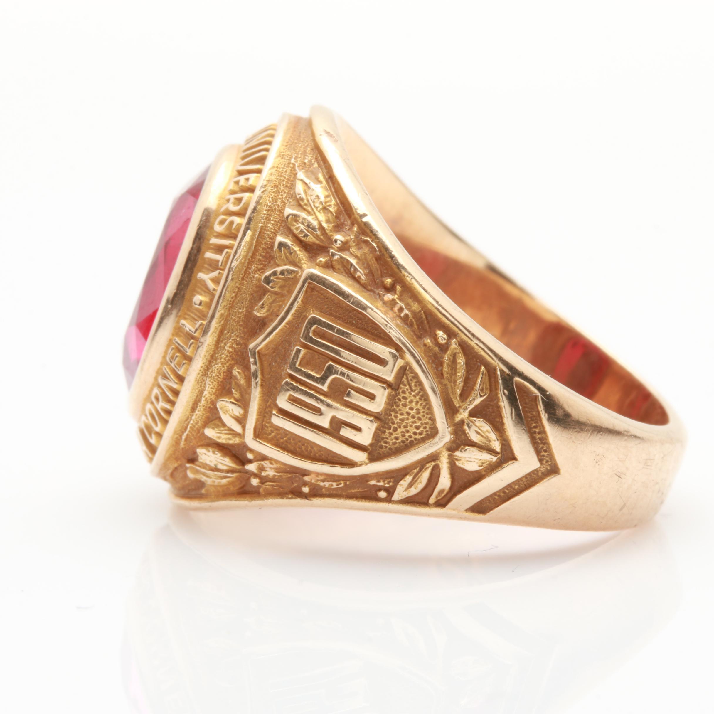 1950 10K Yellow Gold Synthetic Ruby Cornell University Class Ring | EBTH
