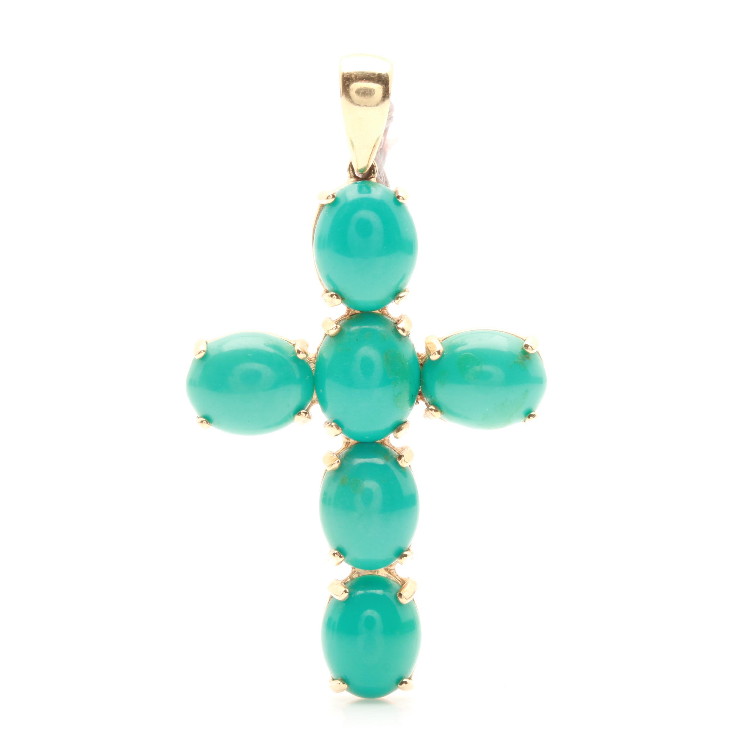 14K Yellow Gold Turquoise Cross Pendant | EBTH