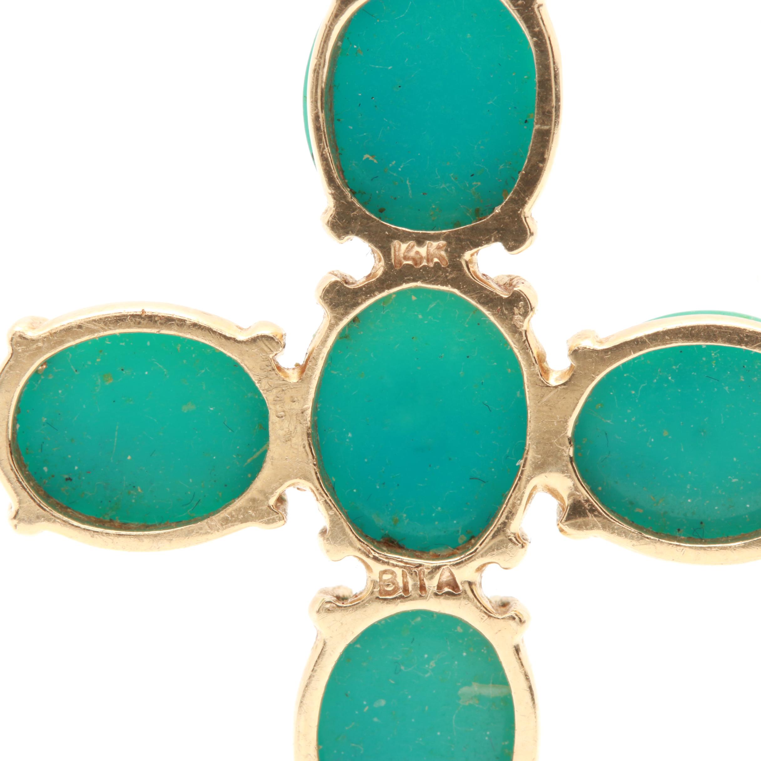 14K Yellow Gold Turquoise Cross Pendant | EBTH