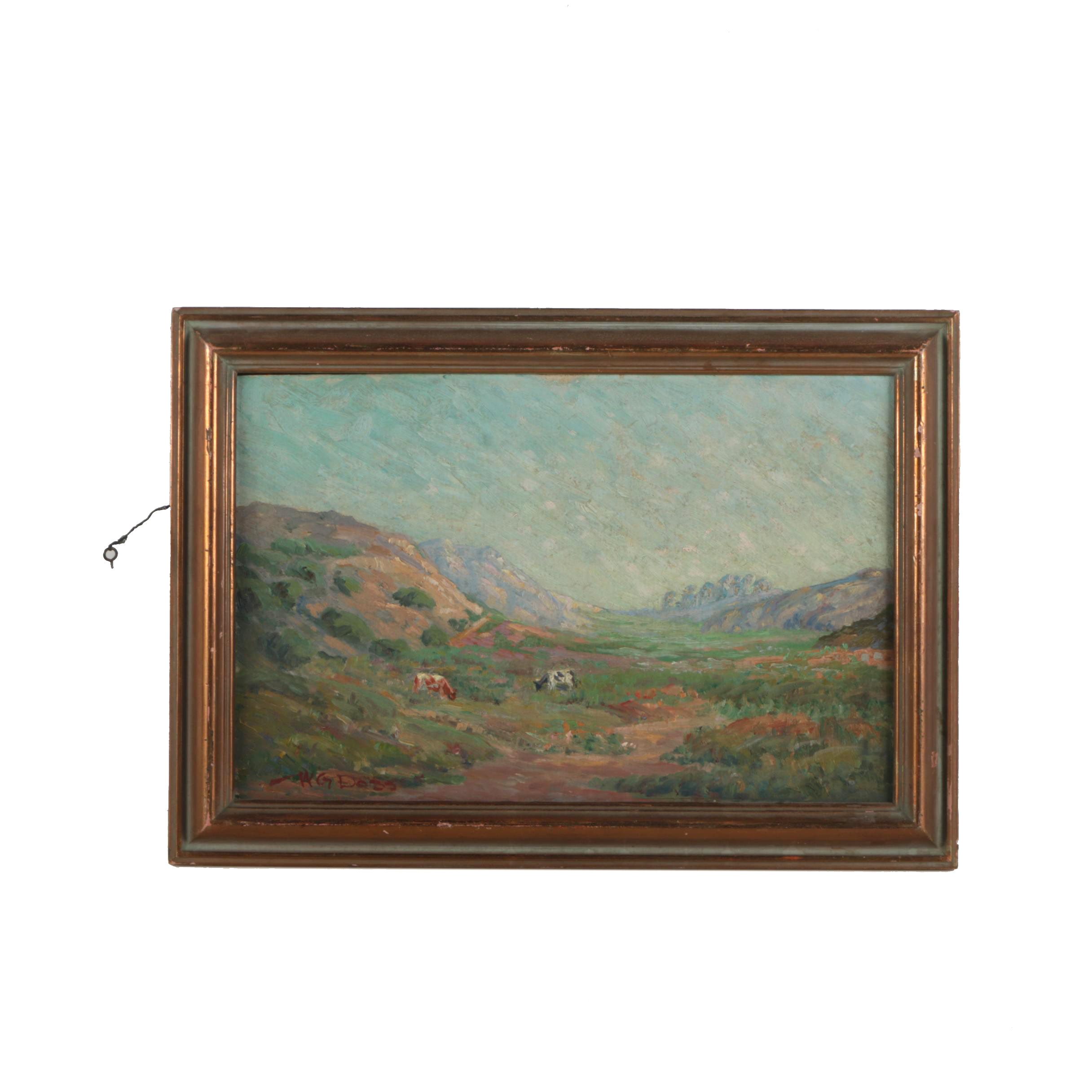 William Galen Doss Mid Century Oil Painting of Pastoral Landscape | EBTH