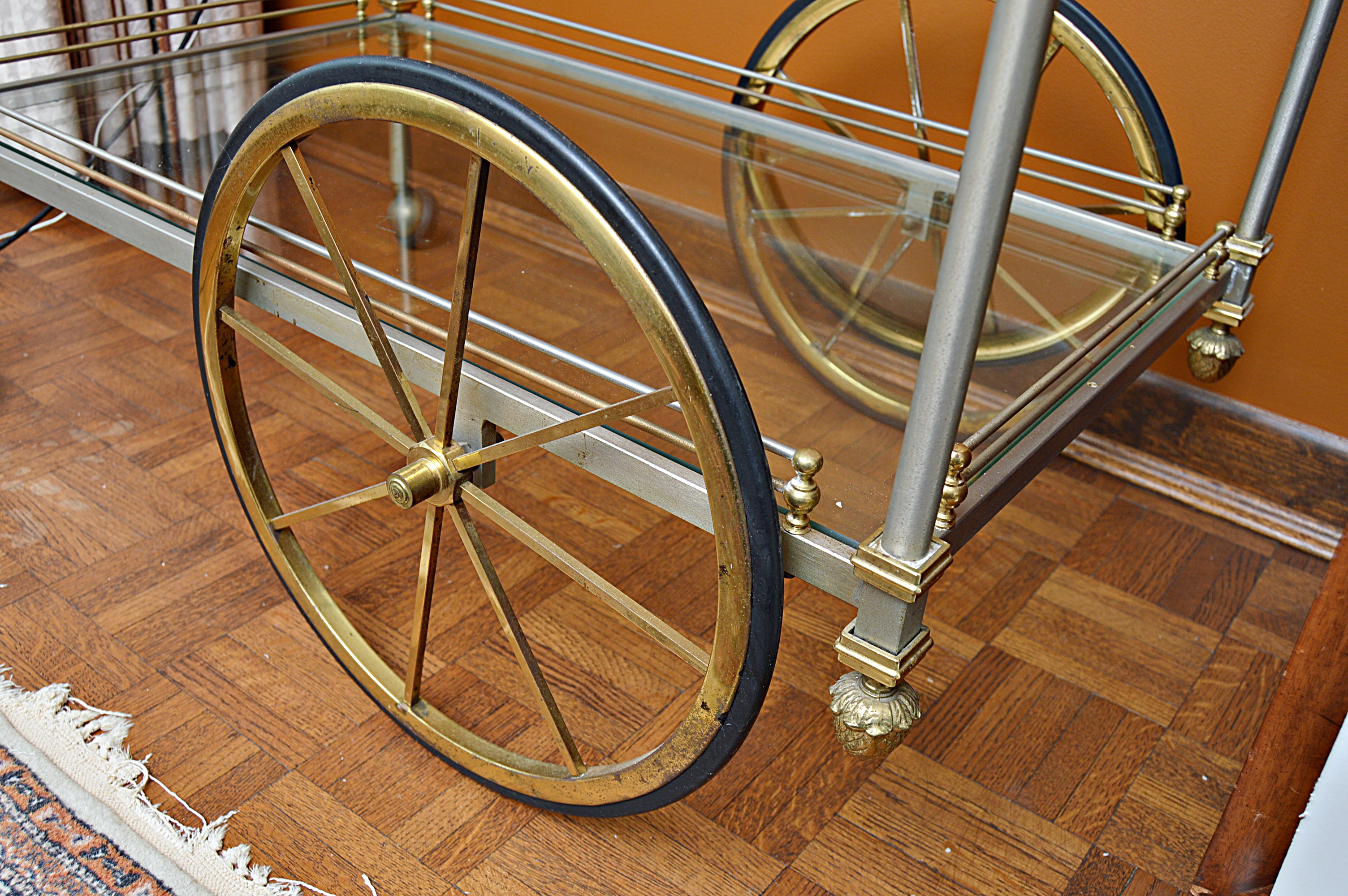 Vintage Neoclassic Metal Tea Cart with Brass Accents | EBTH
