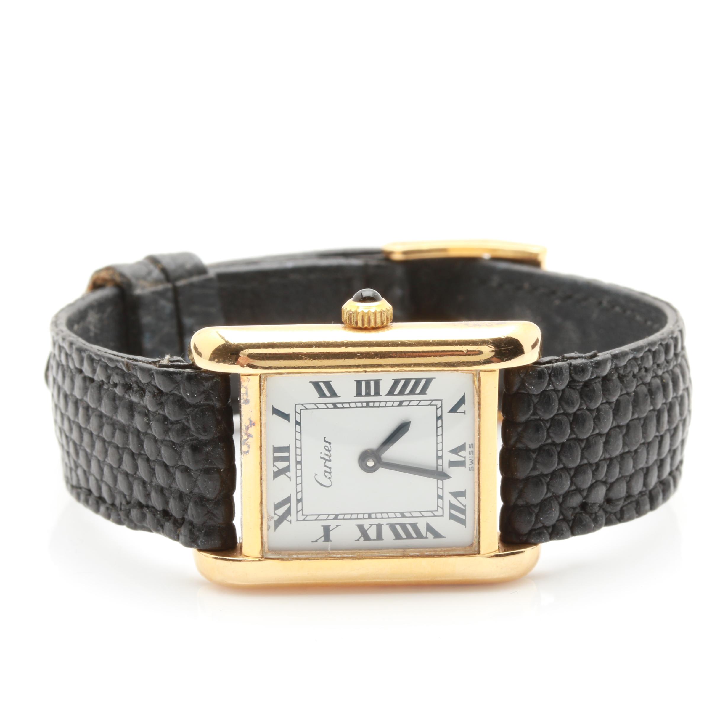 Cartier Gold Plated Swiss Wristwatch with Lizard Strap | EBTH