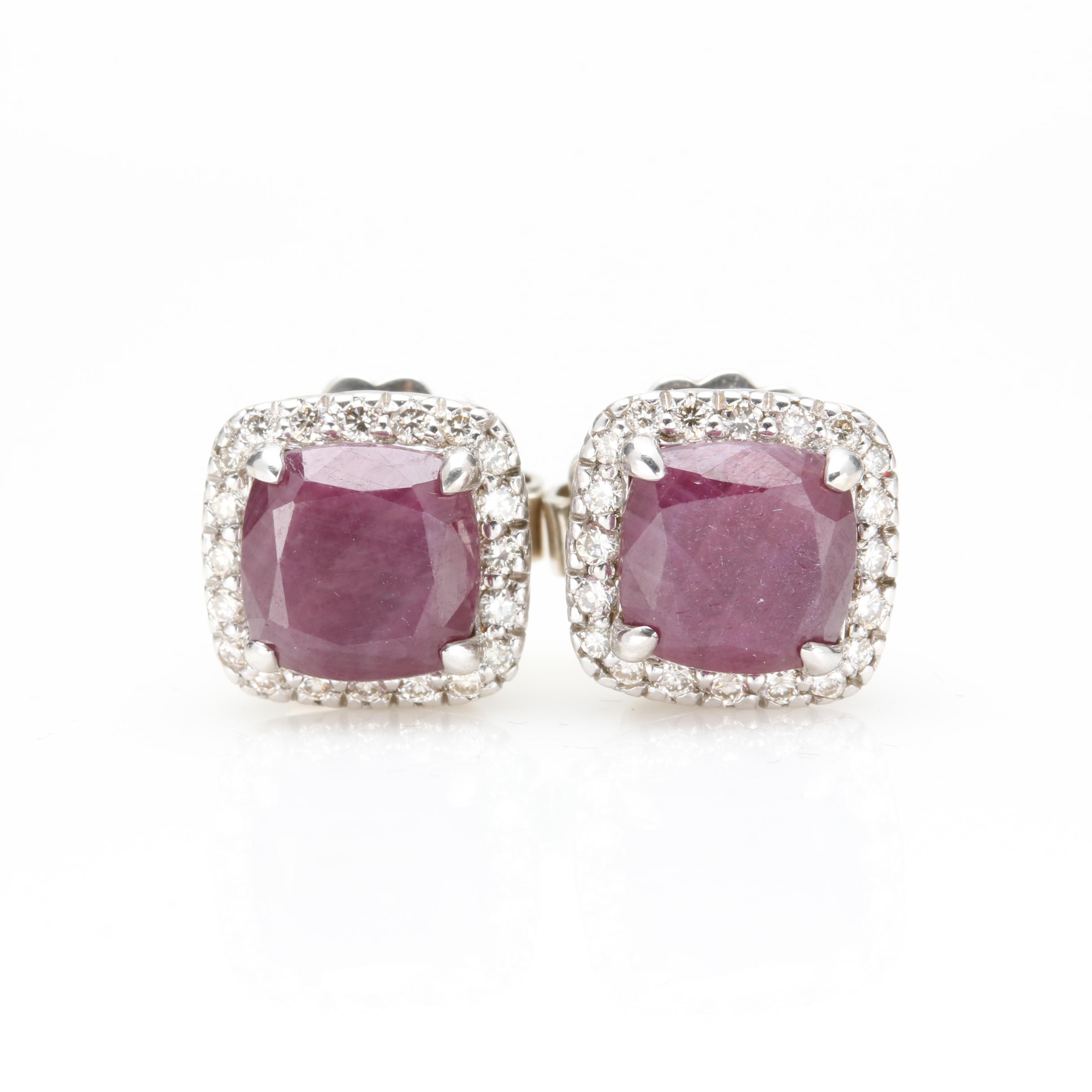 John Hardy Sterling Silver Ruby and Diamond Stud Earrings | EBTH