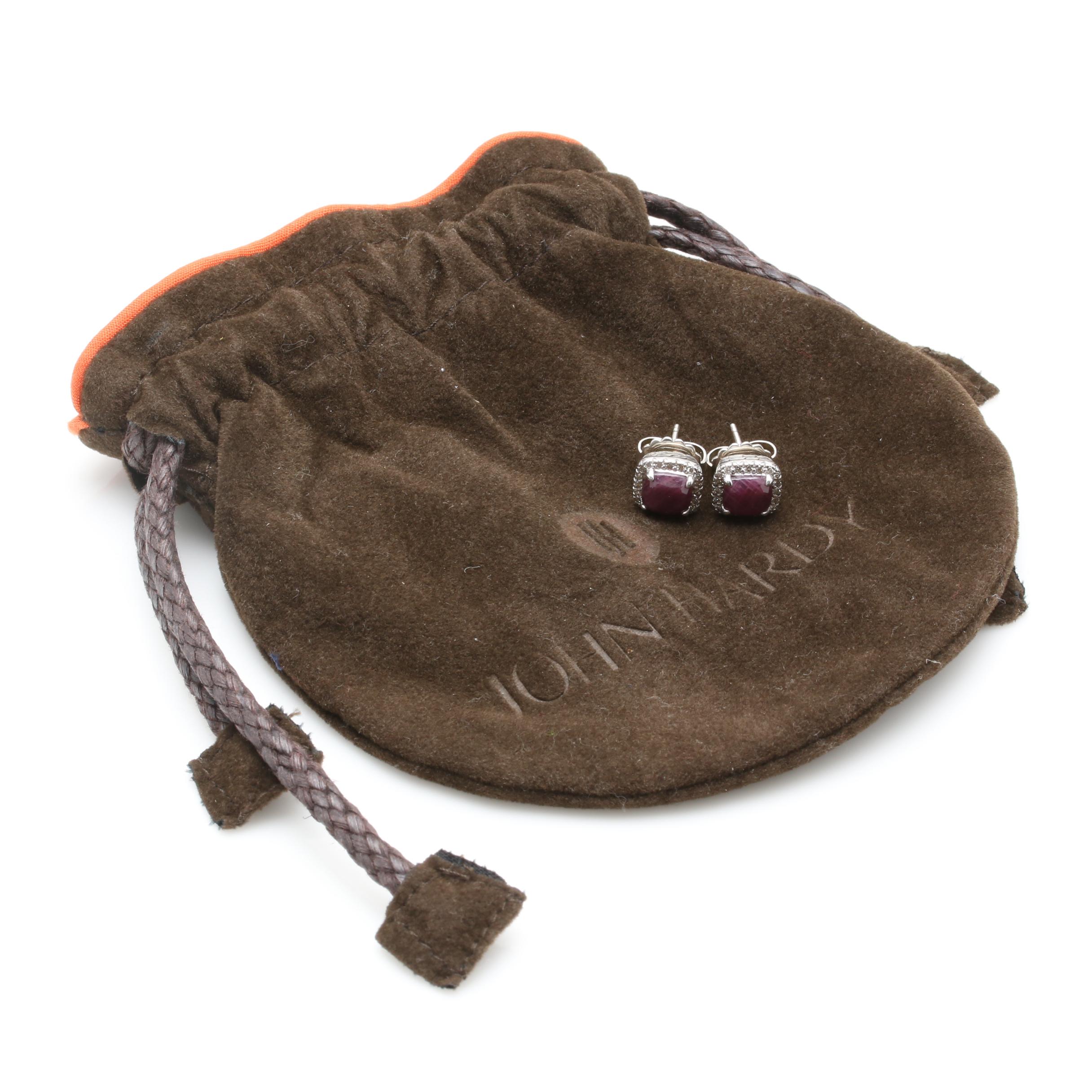 John Hardy Sterling Silver Ruby and Diamond Stud Earrings | EBTH