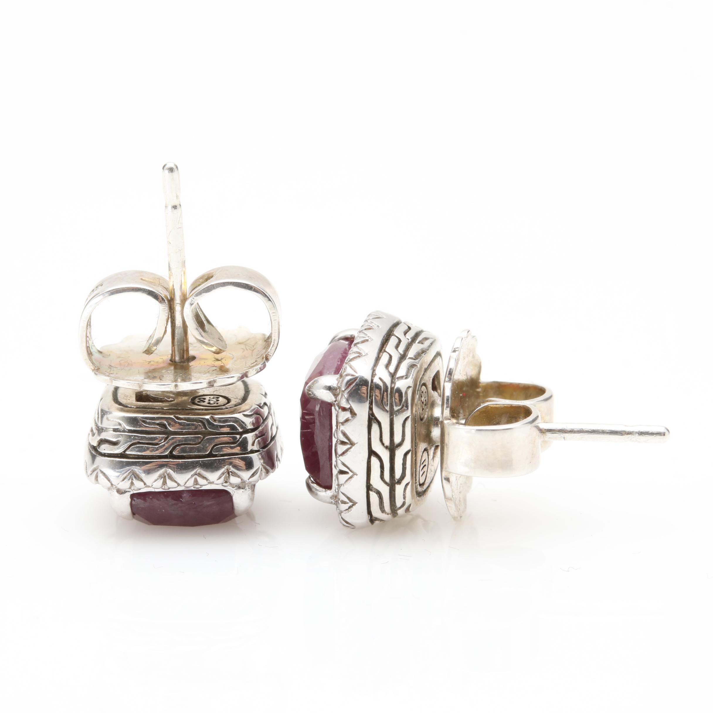 John Hardy Sterling Silver Ruby and Diamond Stud Earrings | EBTH
