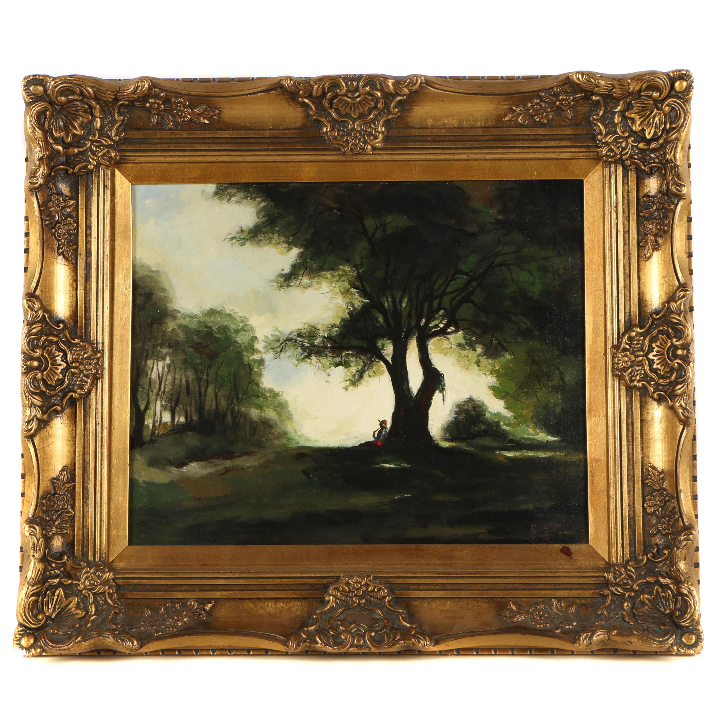 Oil Painting of a Man Relaxing under a Tree | EBTH