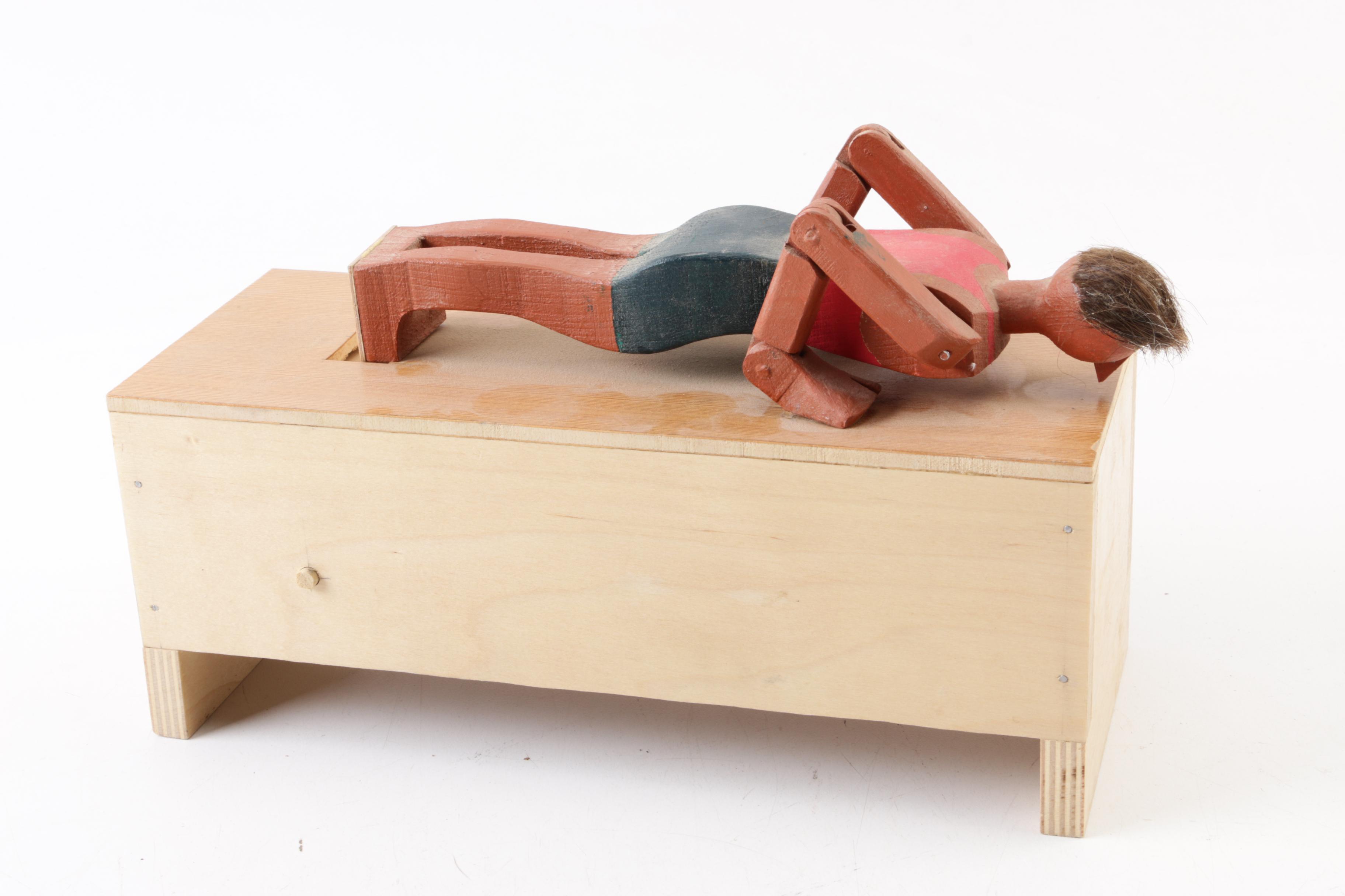 Handmade Wooden Figural Push-Up Crank Toy | EBTH