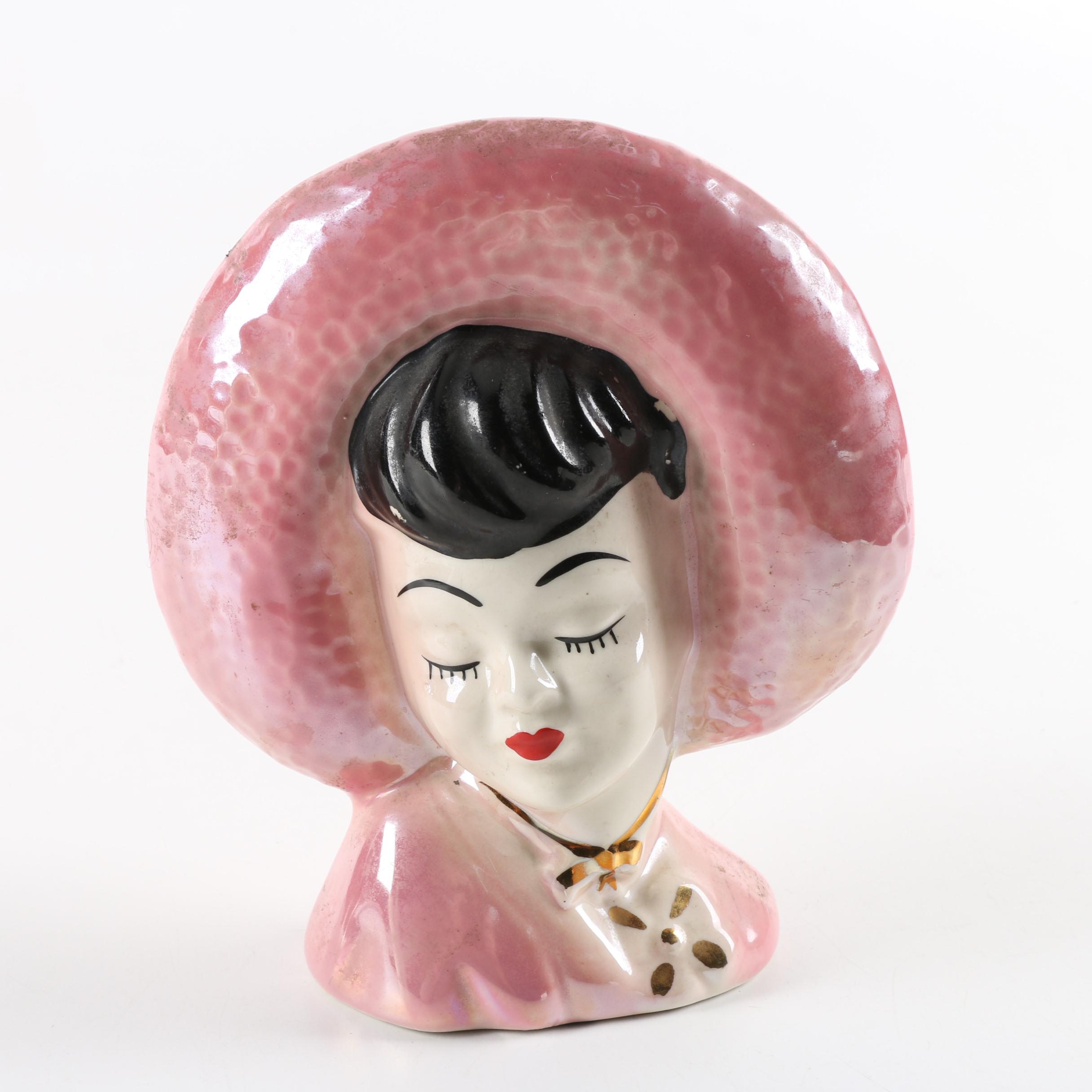 VIntage Ceramic Pink Lady Head Vase | EBTH