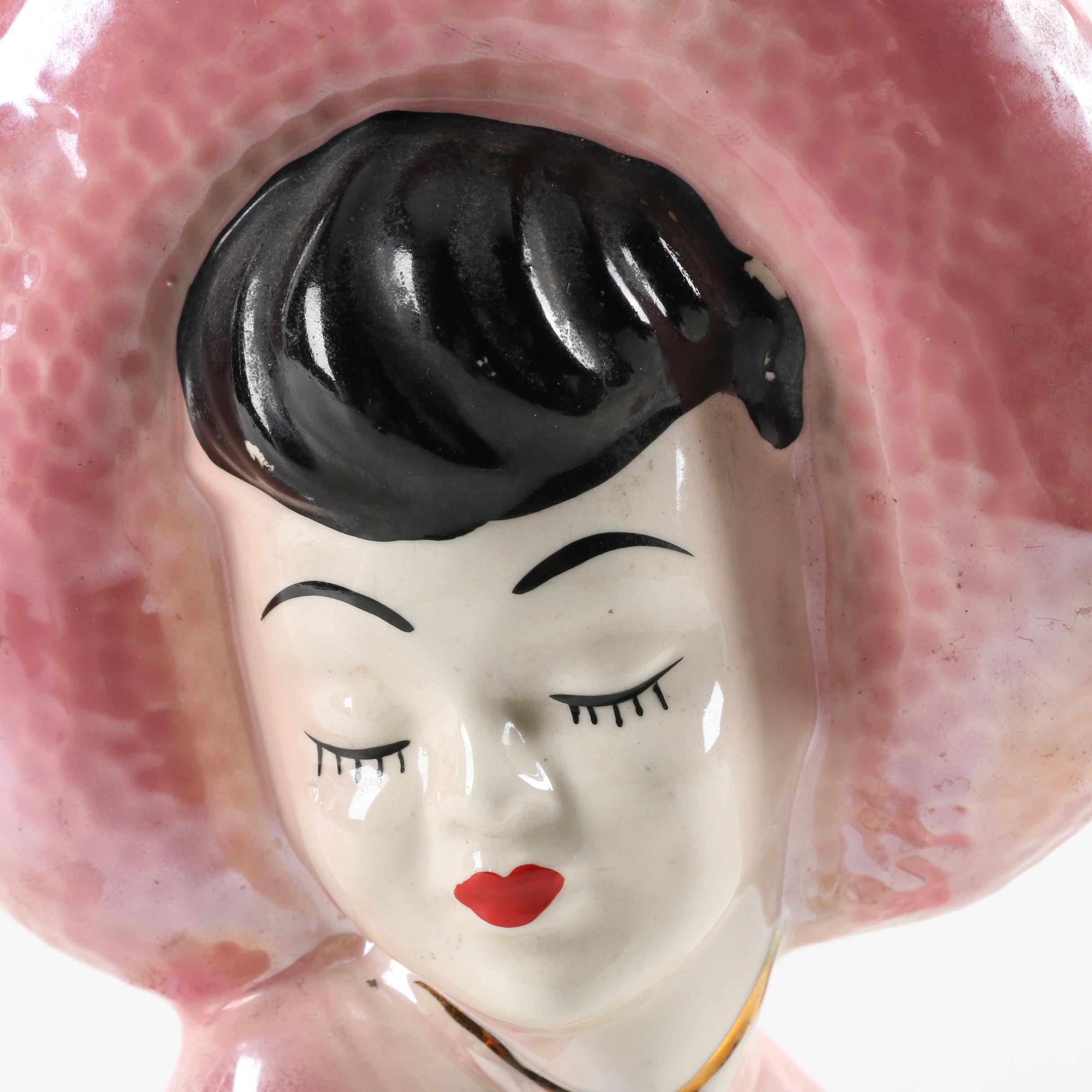VIntage Ceramic Pink Lady Head Vase | EBTH