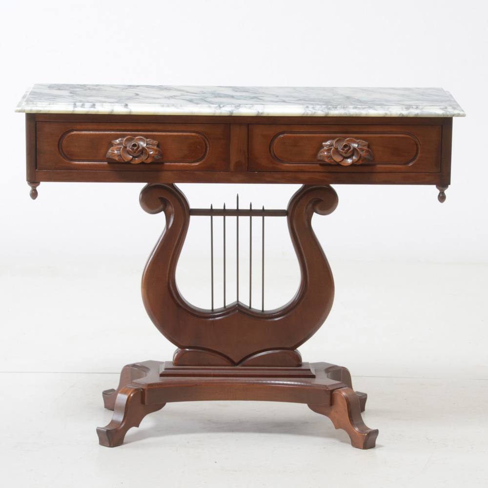 Victorian Style Lyre-Base Console Table | EBTH