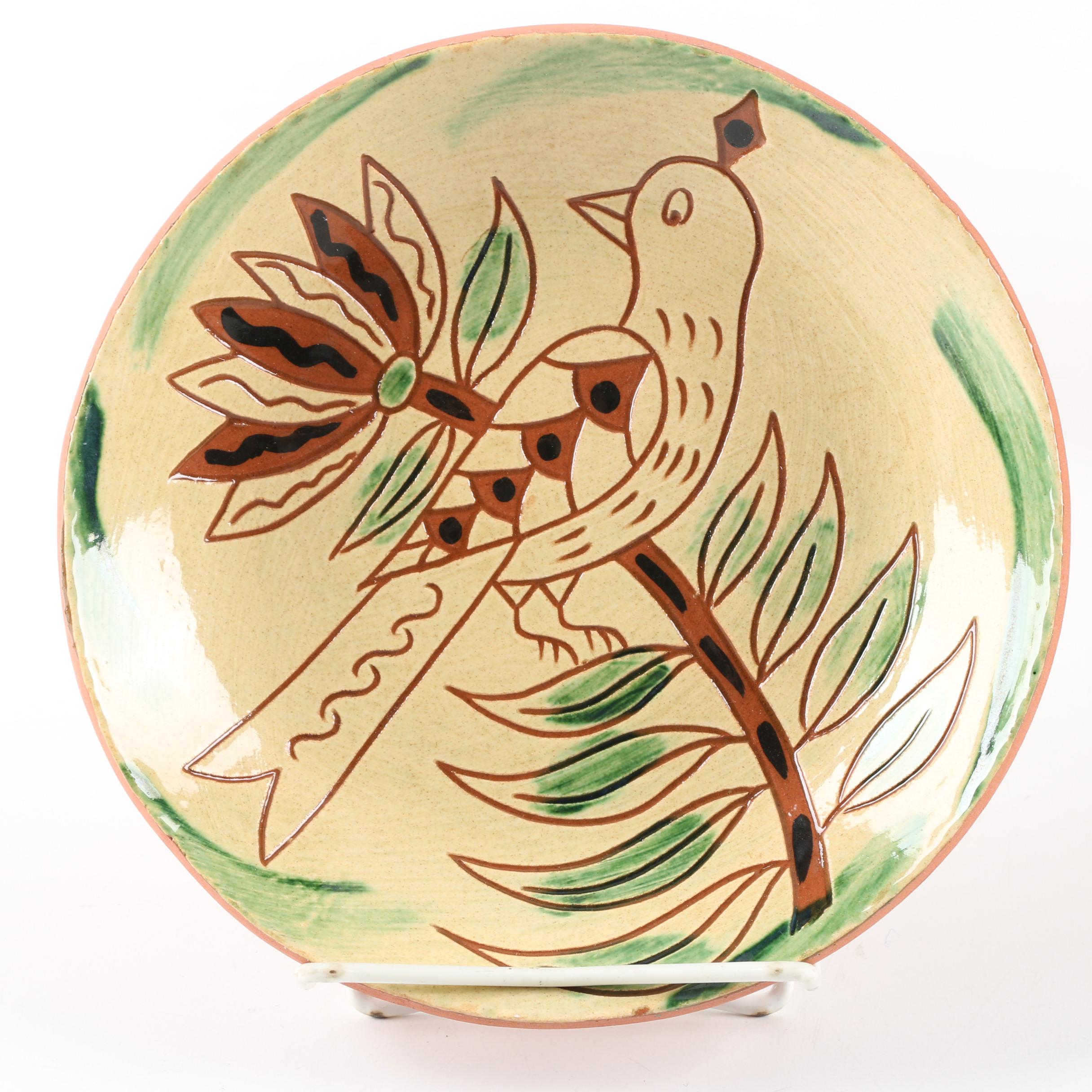 Breininger Pottery Signed Slip Decorate Redware Bowls | EBTH