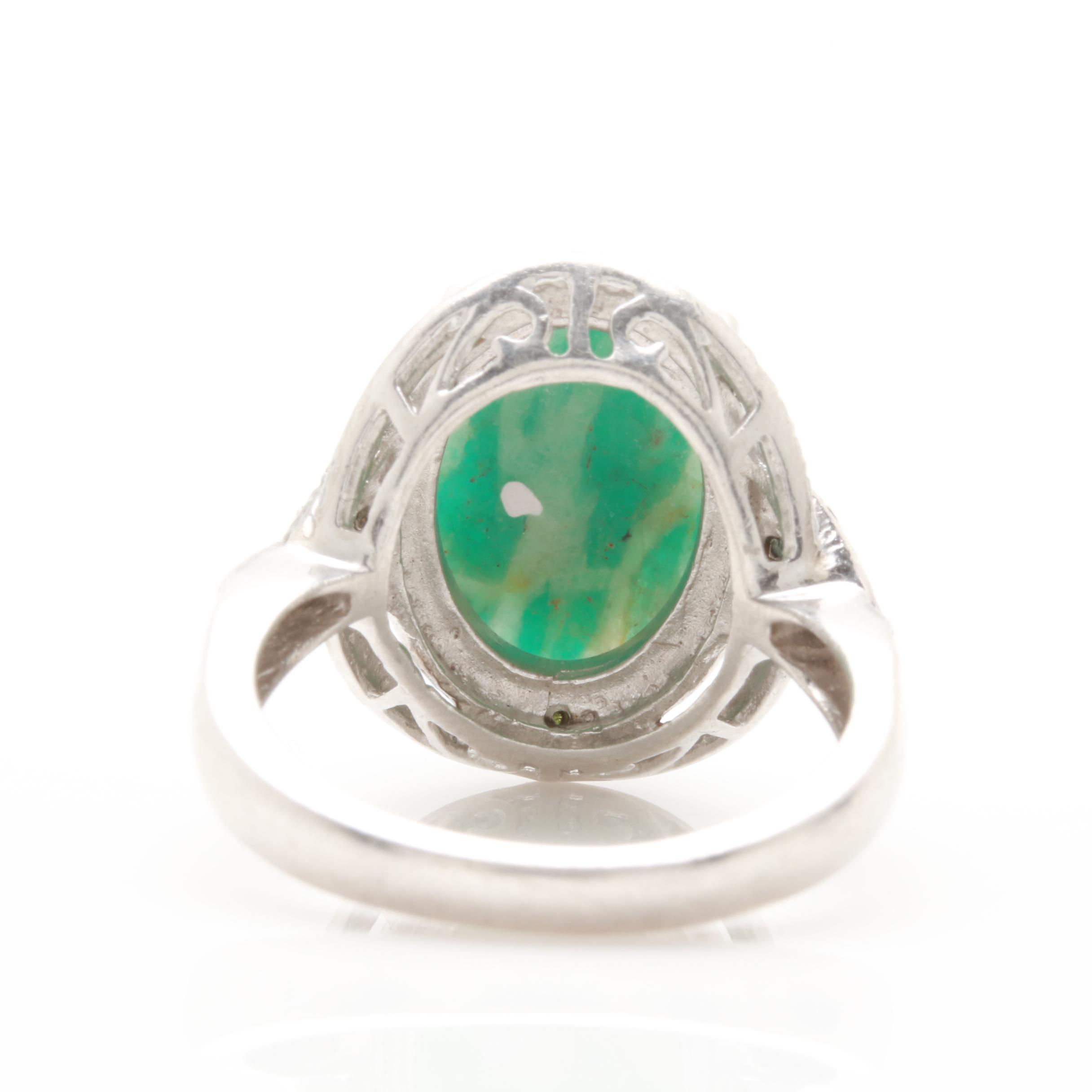 Sterling Silver Amazonite, Green Diamond and Emerald Ring | EBTH