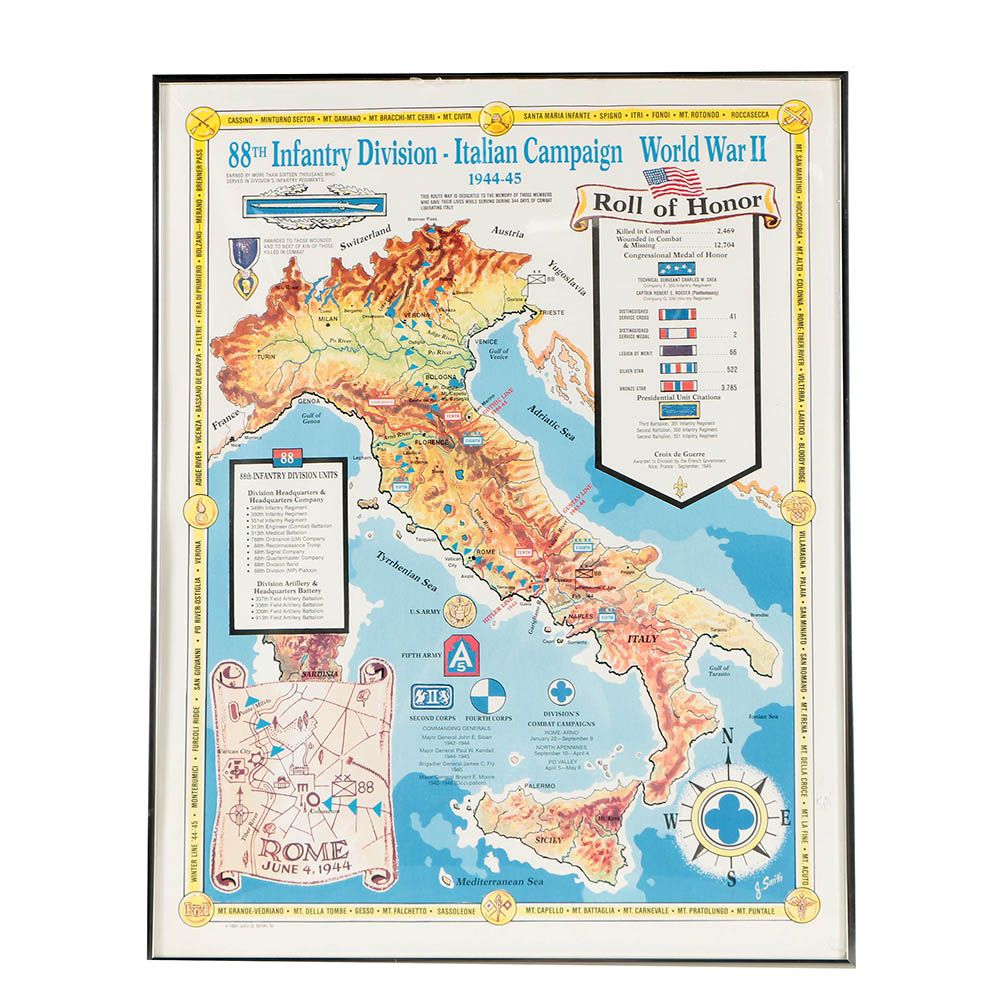 1991 Offset Lithograph "88th Infantry Division, Italian Campaign, World ...