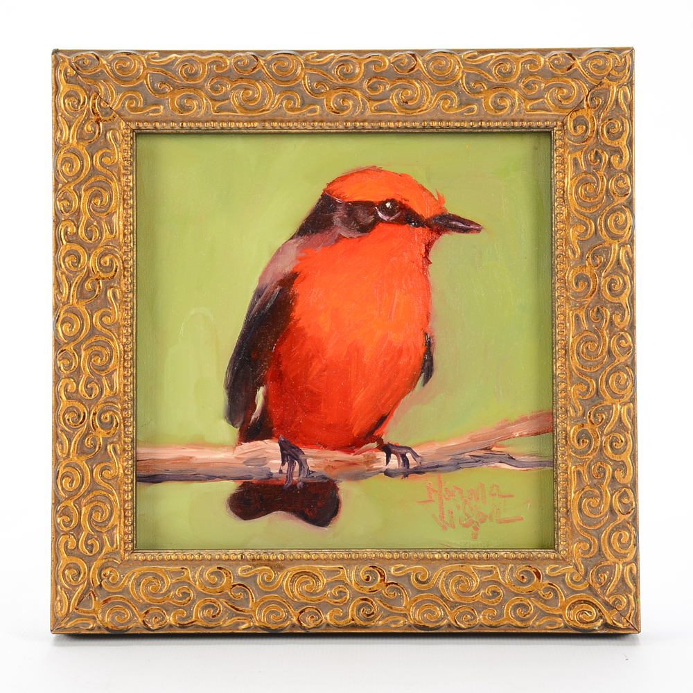 Norma Wilson Original Oil Scarlet Tanager Bird | EBTH