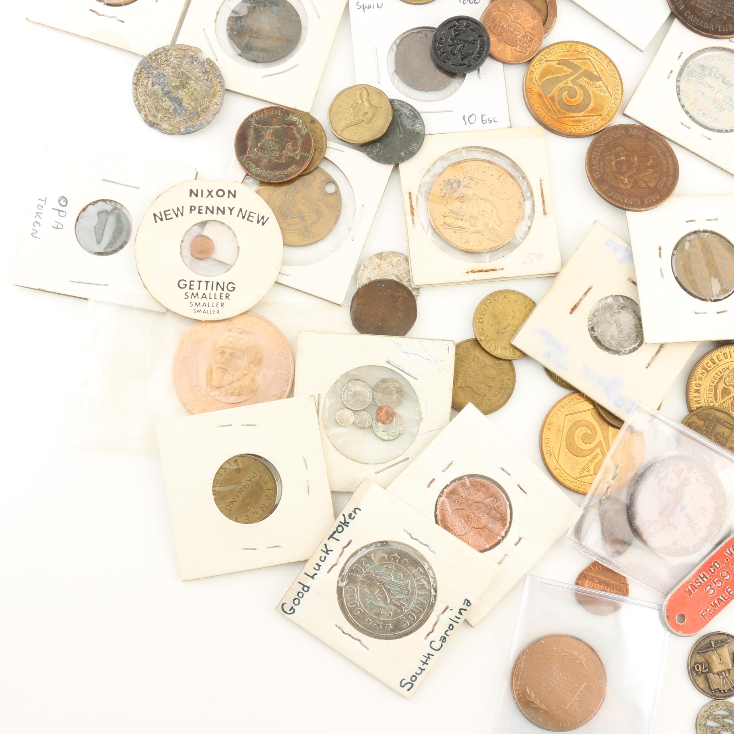 Group of Ninety Vintage Tokens, Medals and Novelty Coins | EBTH