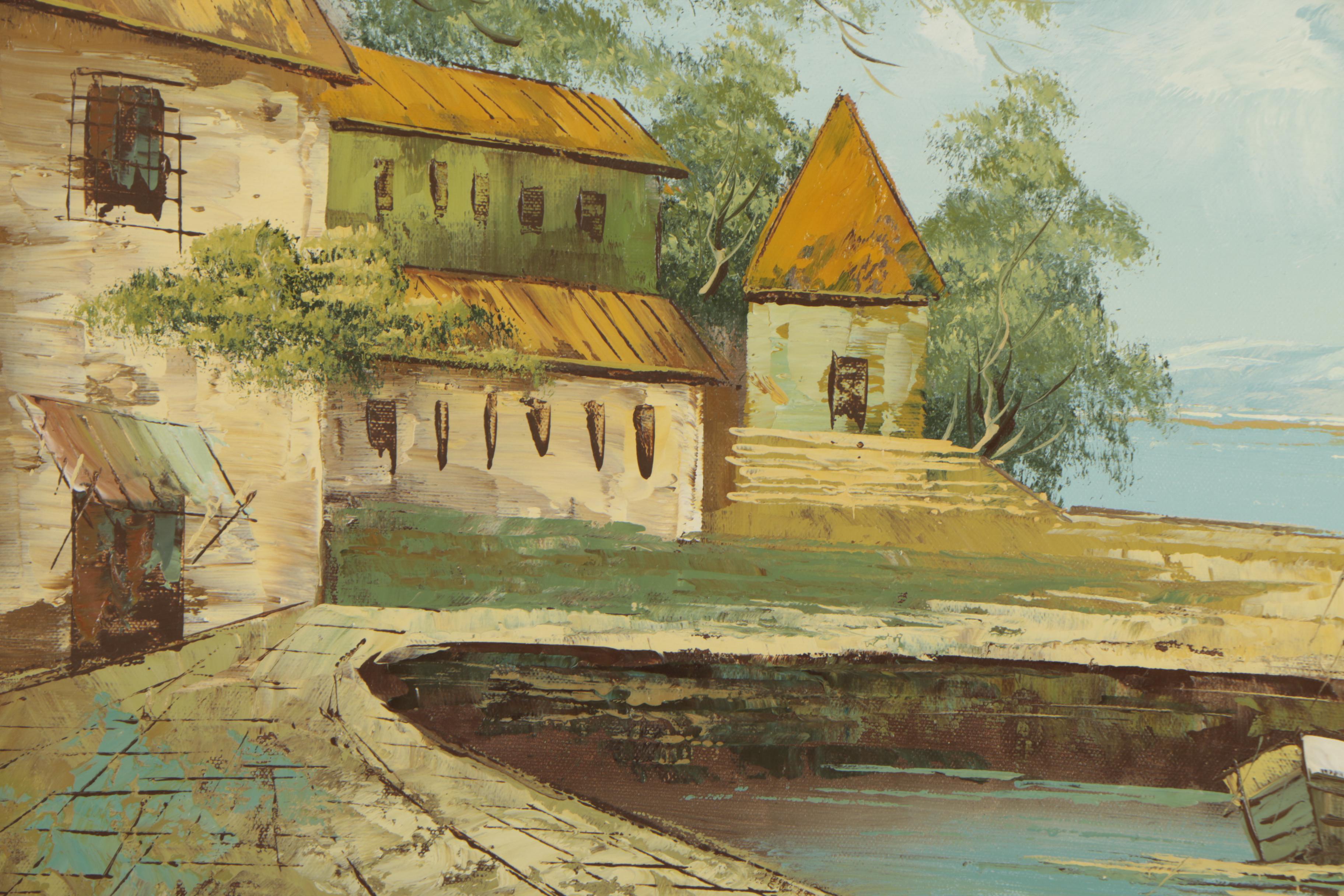 Melton Oil Painting of a Docked Sailboat | EBTH