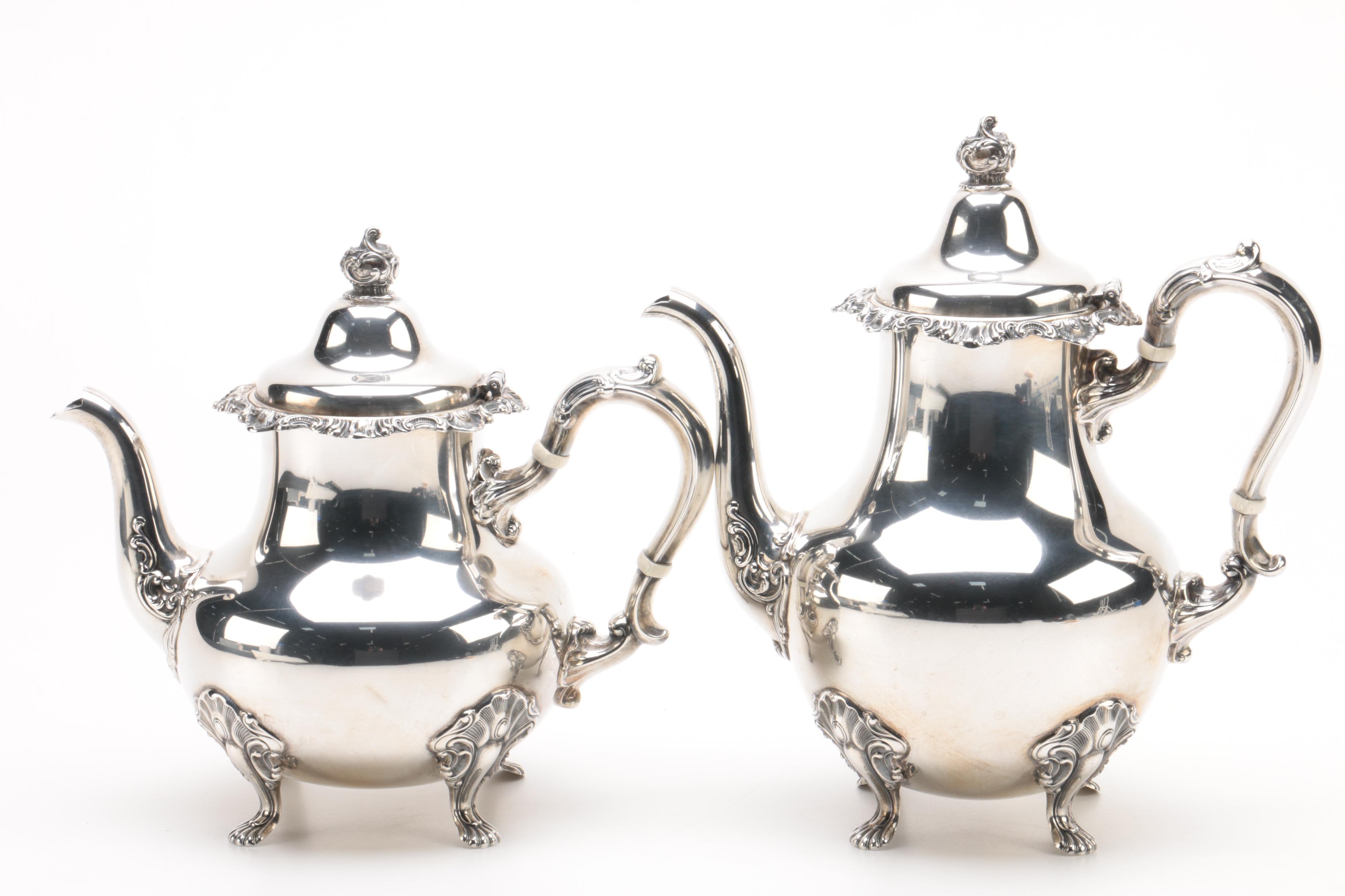Gorham "Strasbourg" Sterling Silver Tea Set and Silver Plate Tray | EBTH