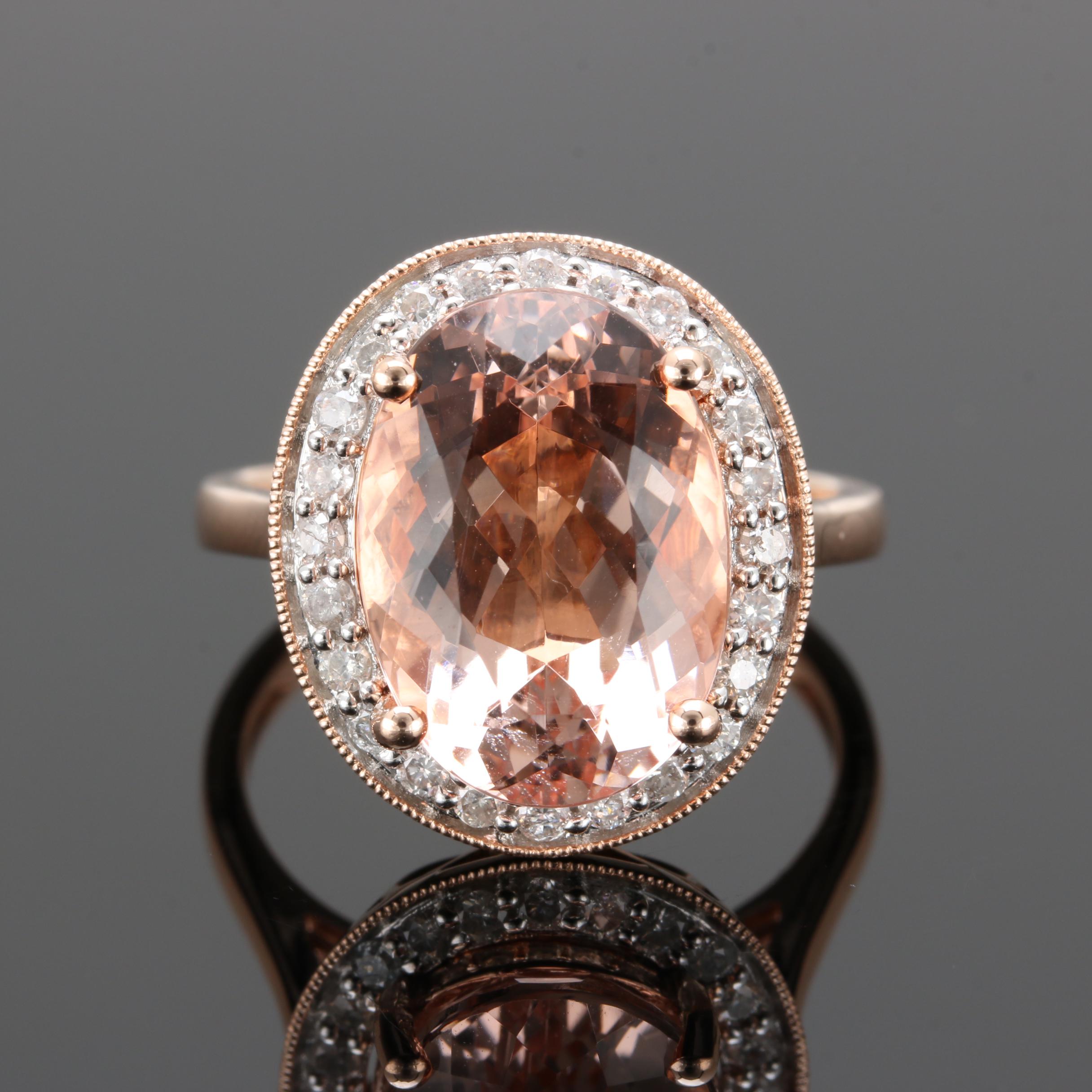 14K Rose Gold Morganite and Diamond Ring | EBTH