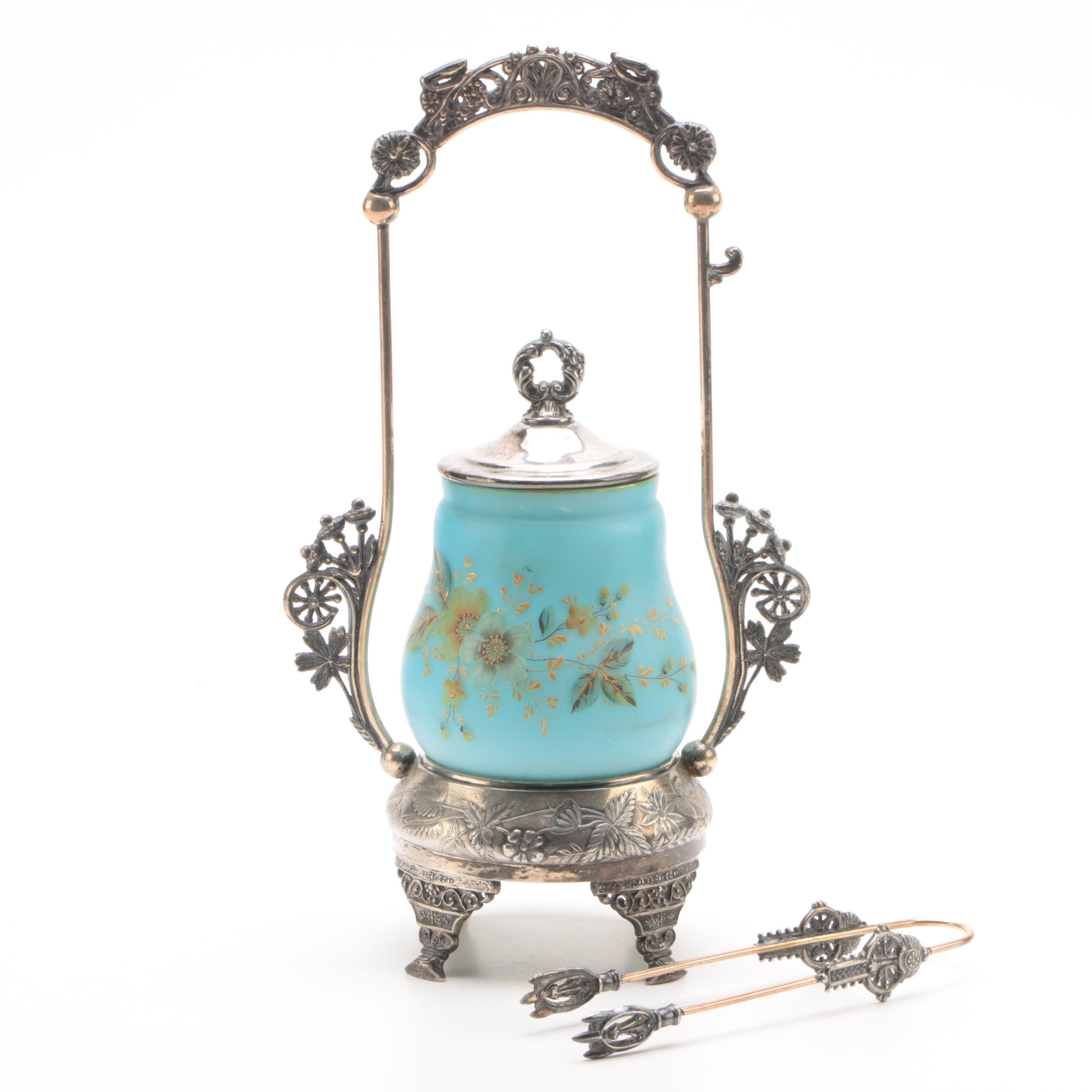 Pelton Bros. Aesthetic Movement Hand-Painted Glass and Silver Plate ...