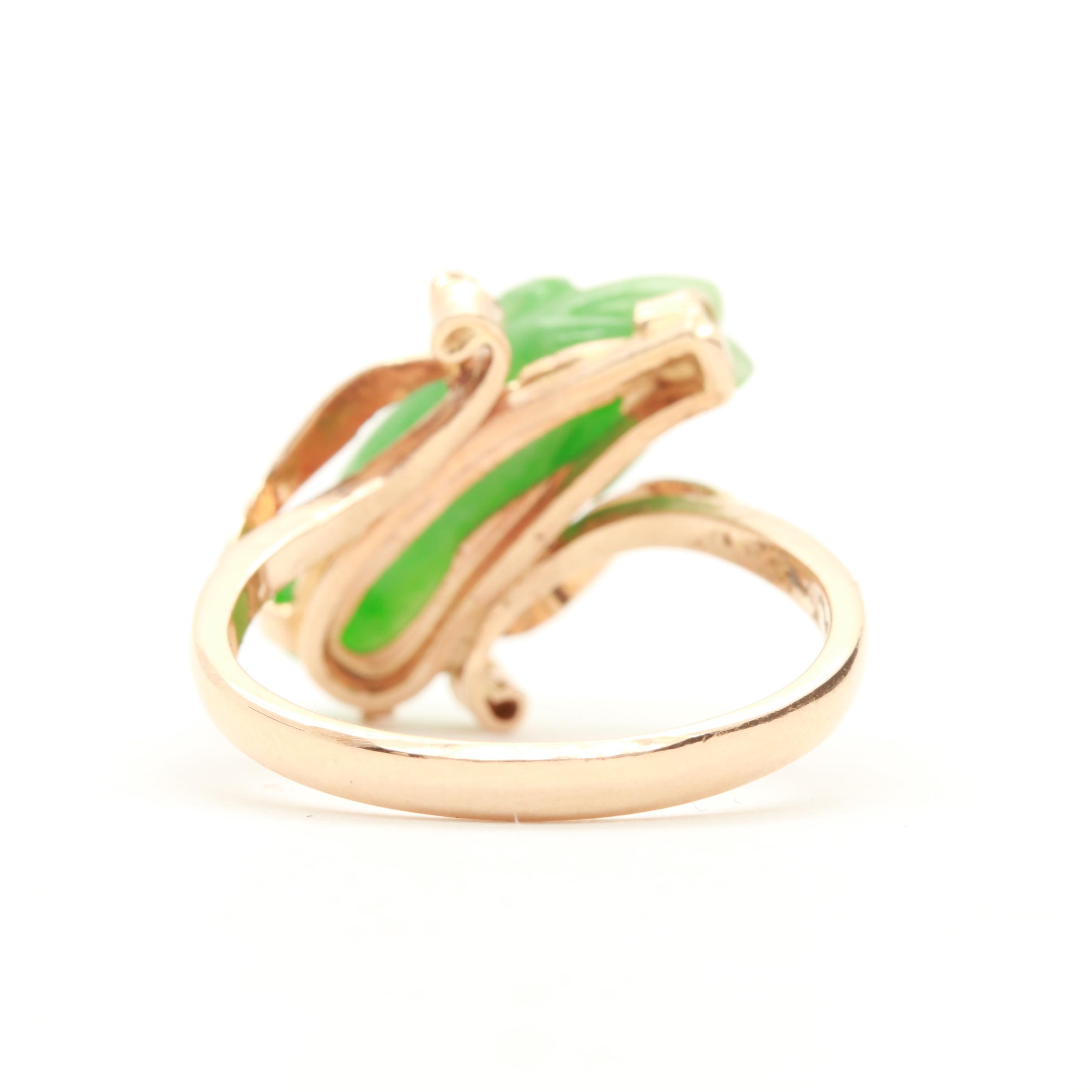 10K Yellow Gold Carved Jadeite Ring | EBTH
