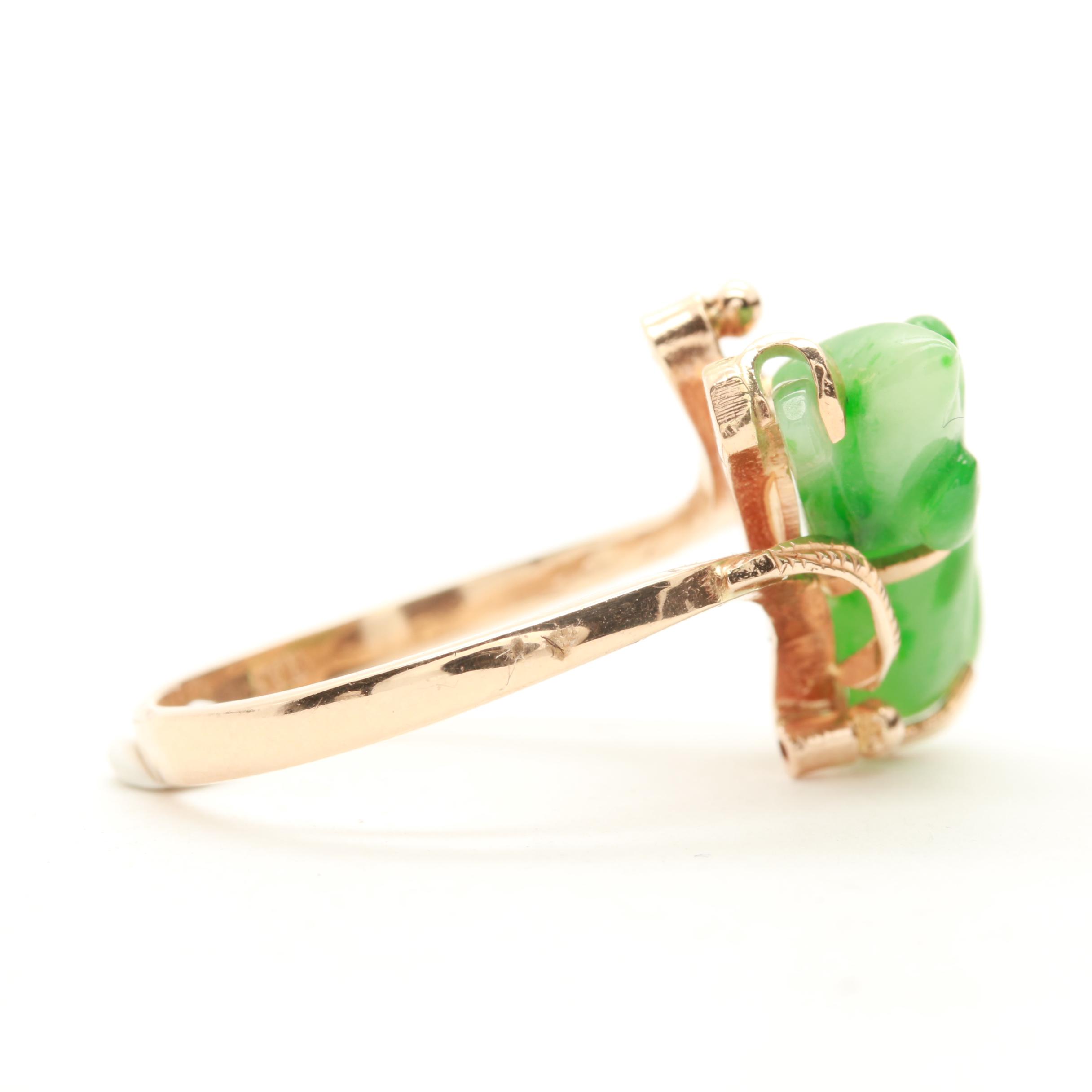 10K Yellow Gold Carved Jadeite Ring | EBTH