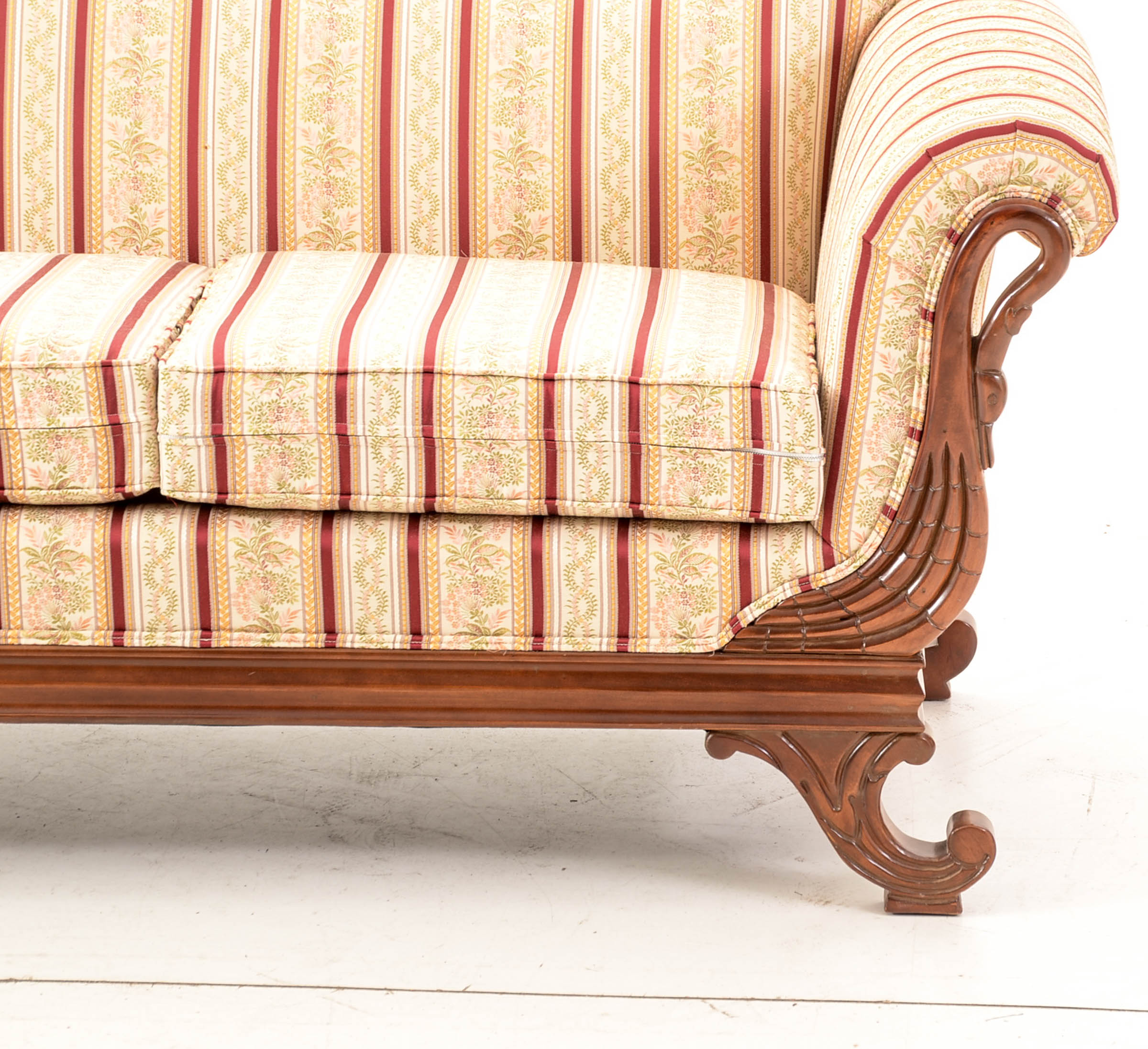 Contemporary Victorian Style Camelback Striped Sofa | EBTH