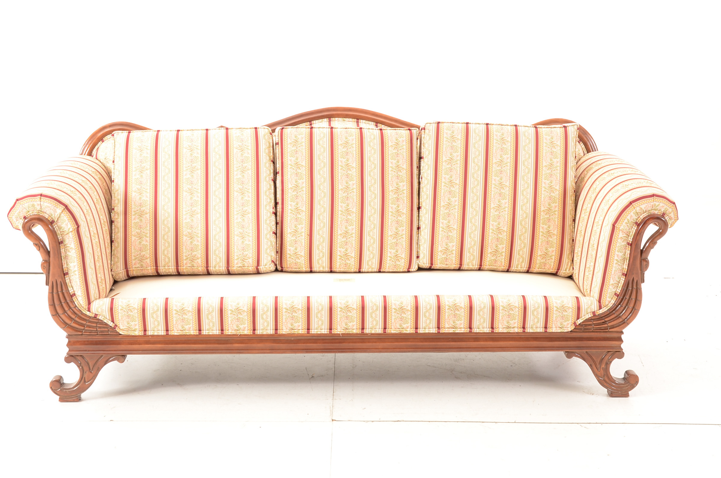 Contemporary Victorian Style Camelback Striped Sofa | EBTH