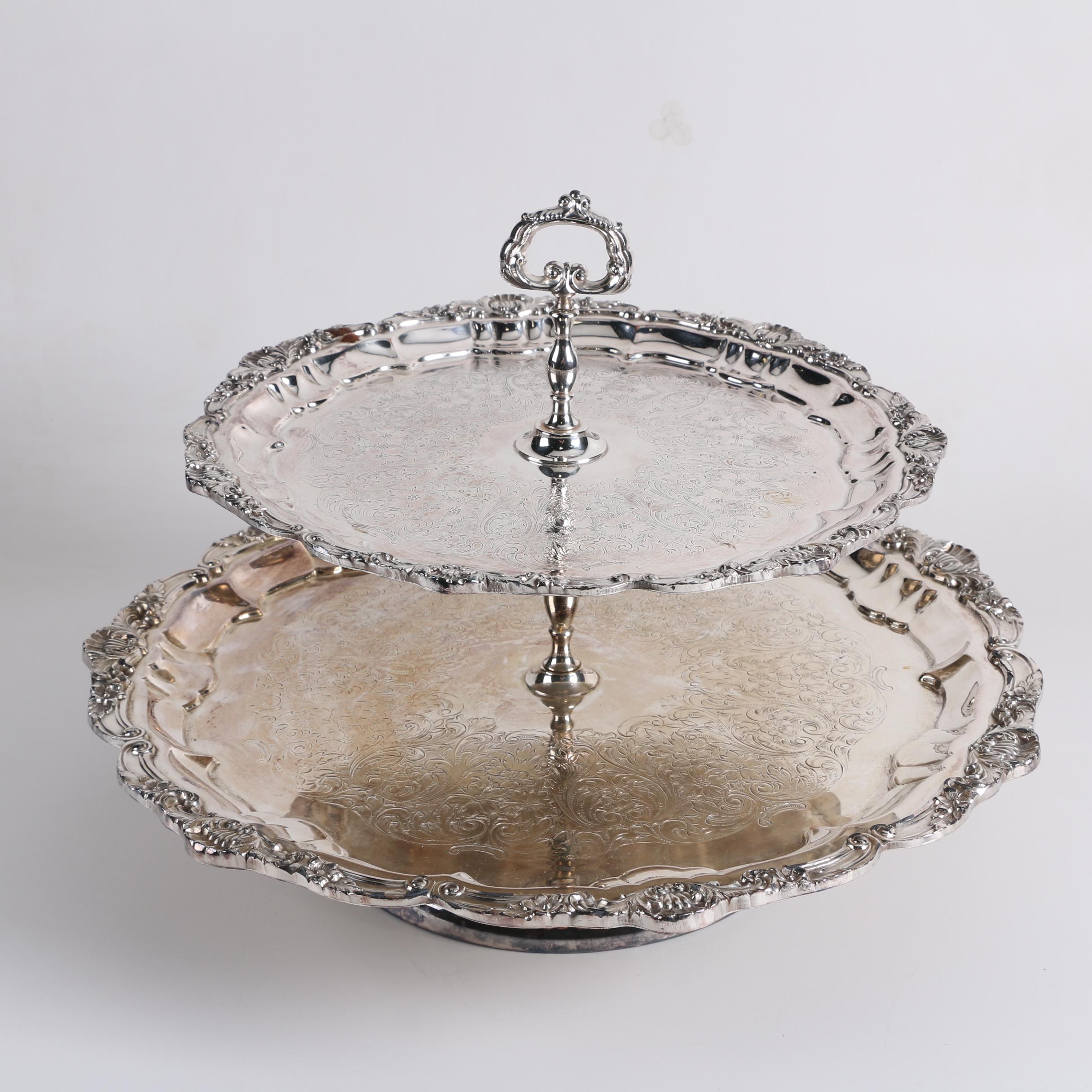 Wallace Silver Plate Serving Tray with Two-Tiered Silver Plate Dessert ...