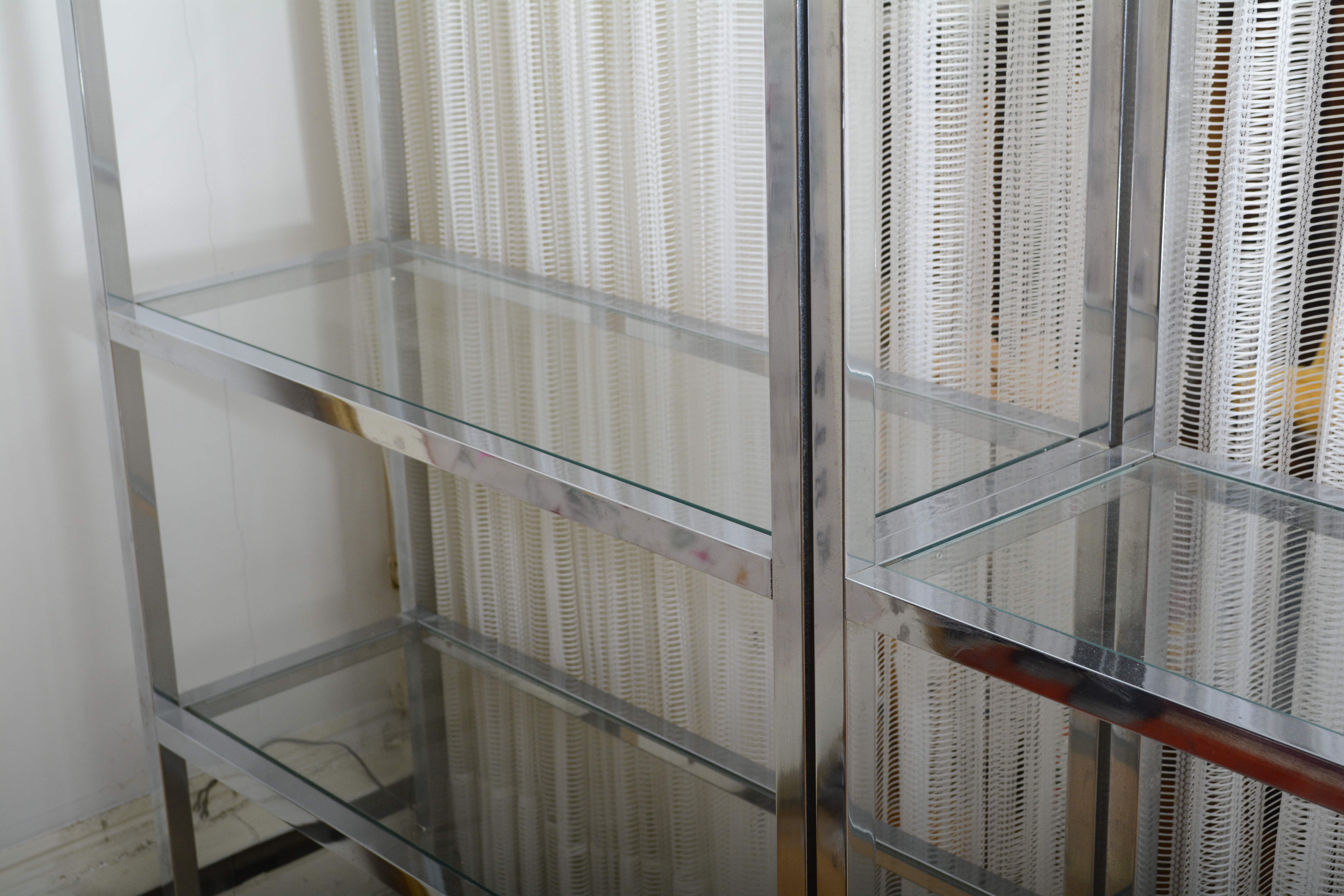Mid Century Modern-Style Chrome Finished Metal and Glass Shelving Units ...
