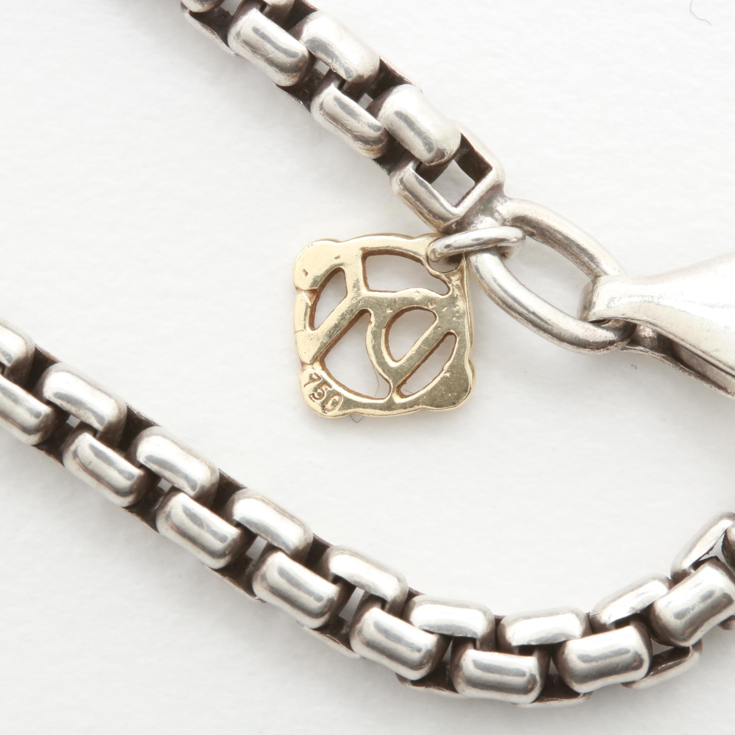 David Yurman Sterling Silver Box Chain Necklace with 18K Gold Hang Tag ...