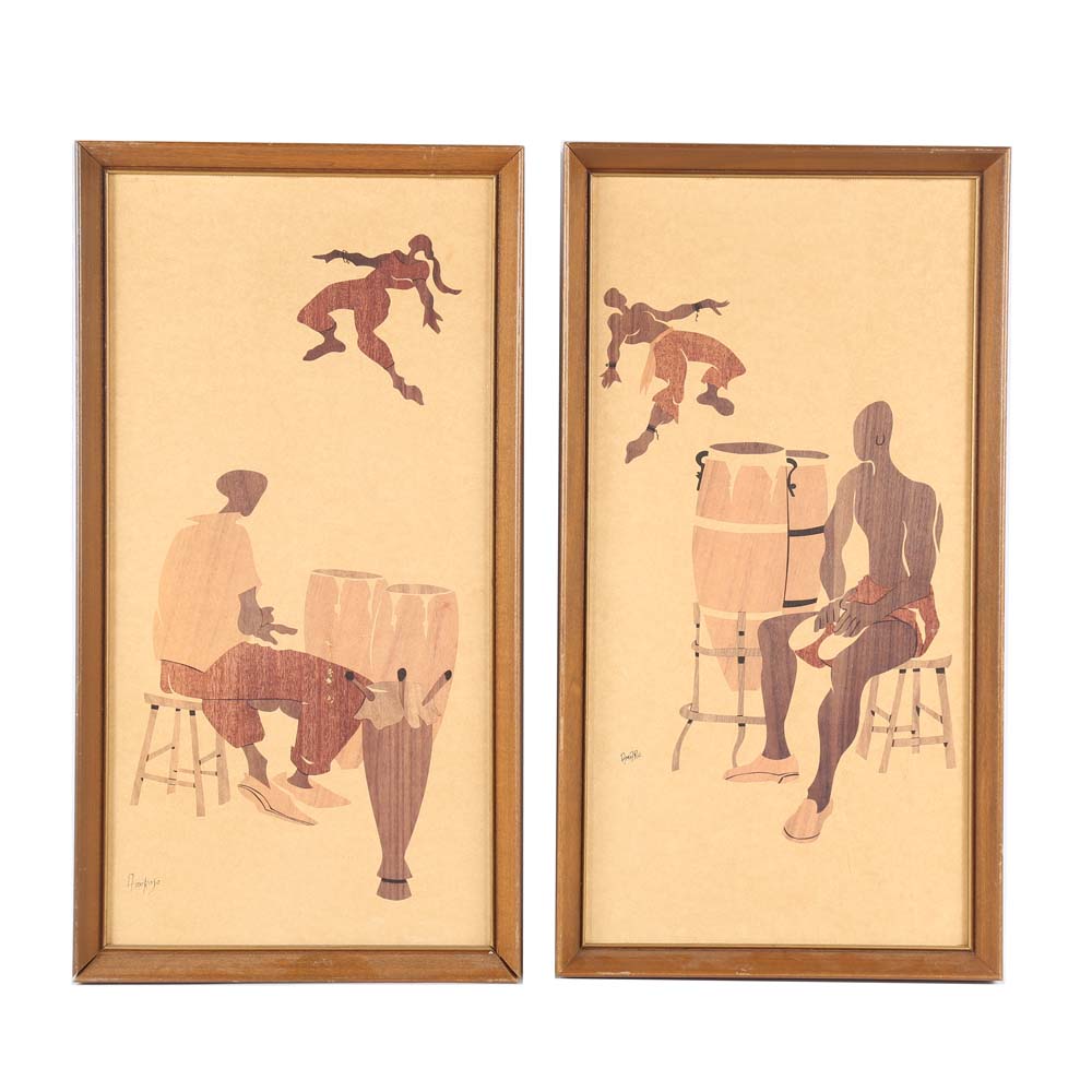 Pair of Mid-Century Modern Style Tribal Offset Lithographs | EBTH