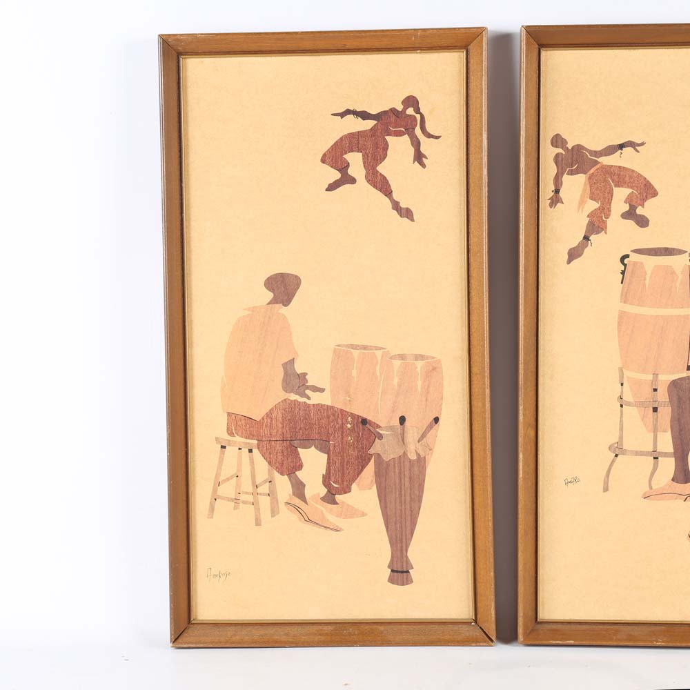 Pair of Mid-Century Modern Style Tribal Offset Lithographs | EBTH