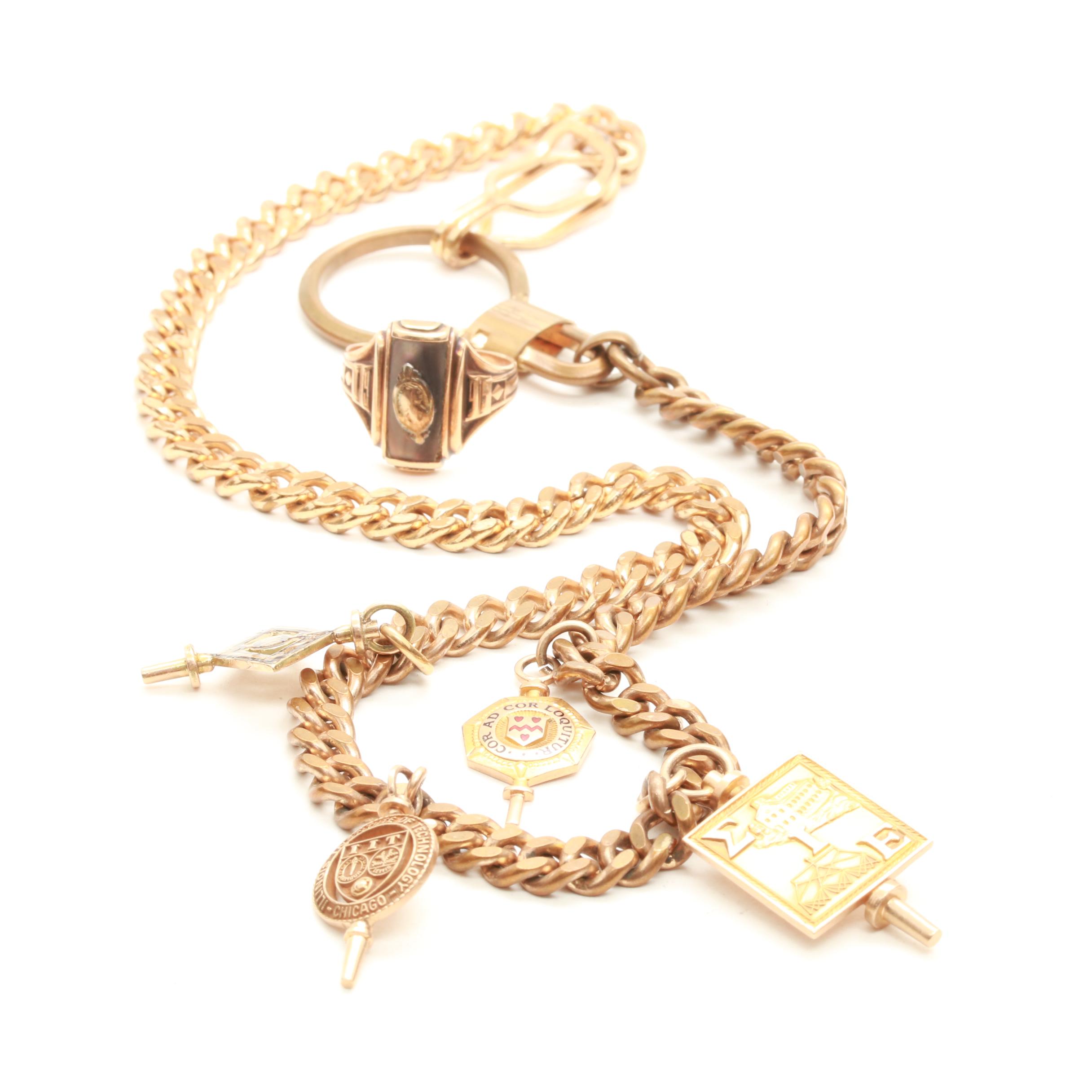 Gold Tone Vest Chain and Ring Including 10K Gold and Black Mother of ...