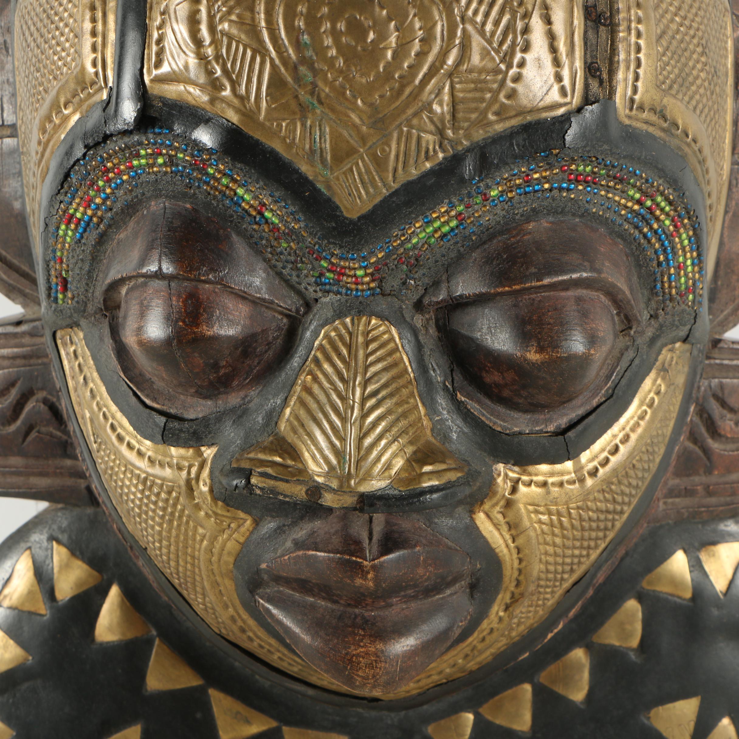 Ashanti Style Masks with Inlaid Brass and Beads | EBTH