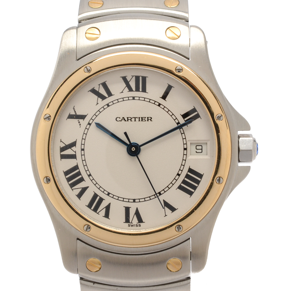 Cartier "Santos Ronde" 18K Yellow Gold and Stainless Analog Wristwatch ...